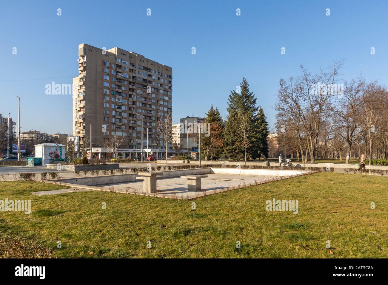 SOFIA, BULGARIA -JANUARY 21, 2020: Typical residential building from ...