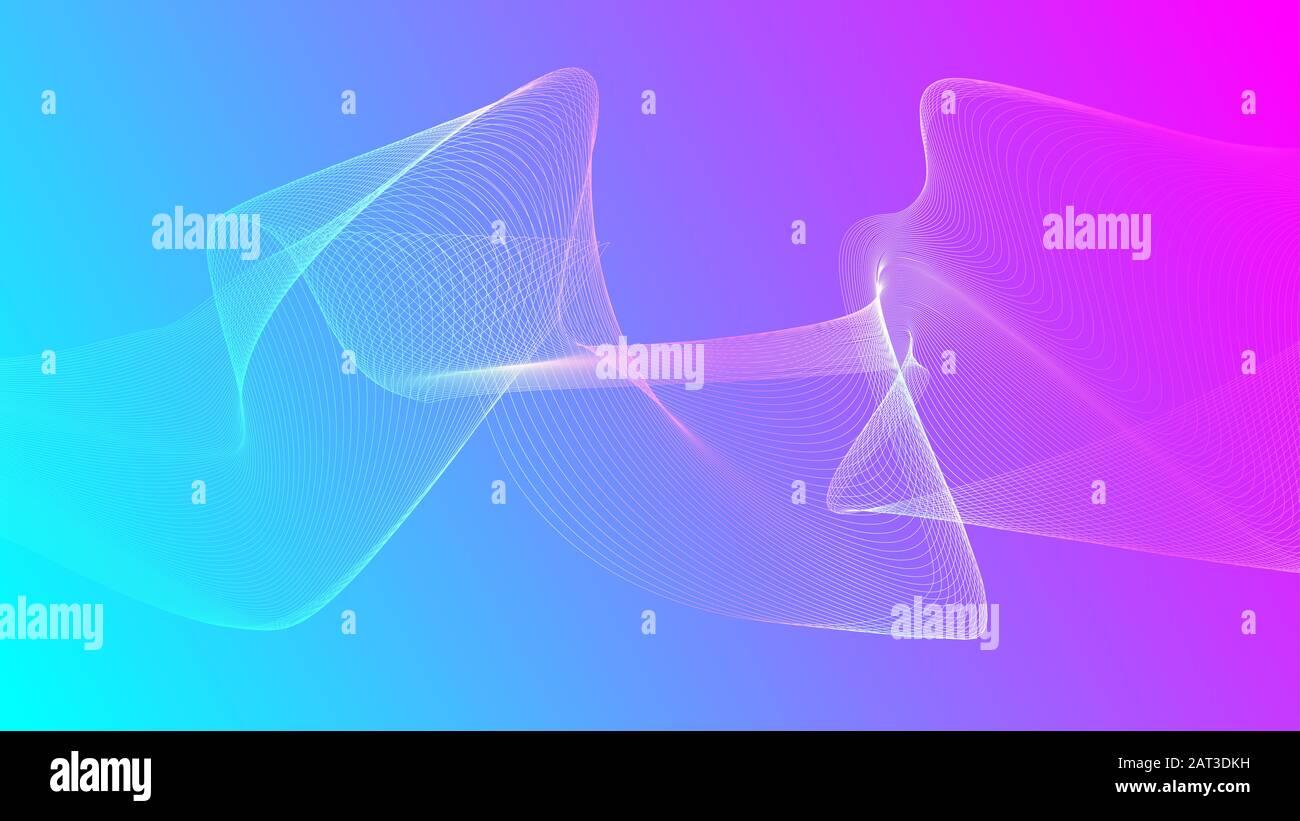 Illustration of abstract neon background, blue and pink gradient, waves ...