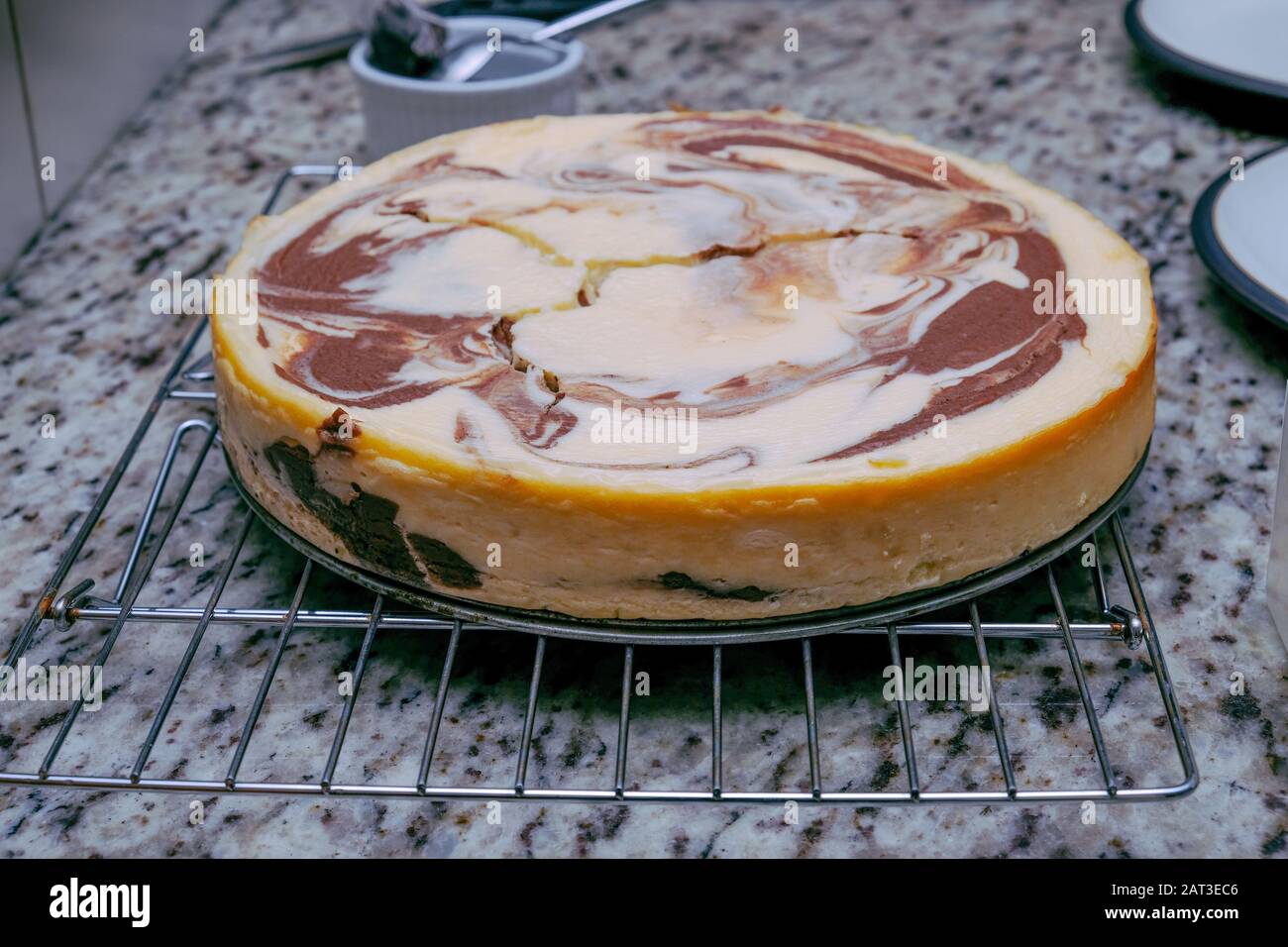 Overhead shot of delicious cheesecake with a blurred background Stock ...