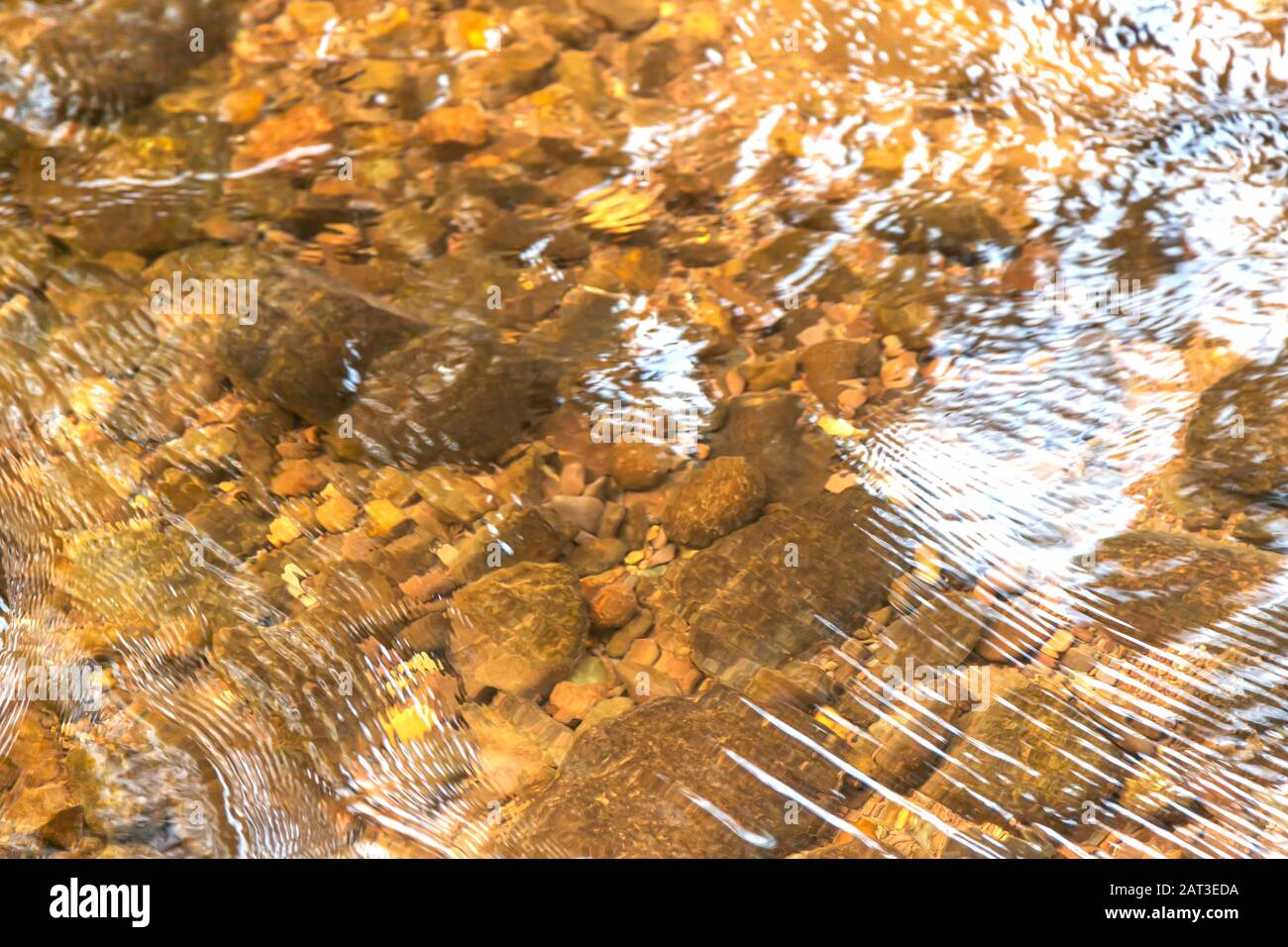 The beautiful ripples in nature on the river flowing over stones in the ...