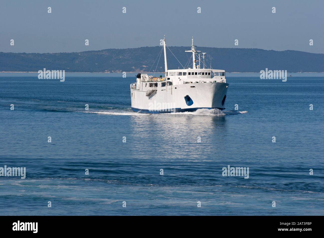 The passenger ship is coming in harbor Split from Croatian islands ...