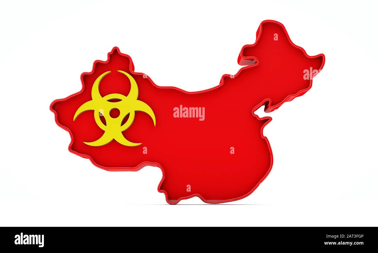 Map of China with bio hazard warning sign. 3D Rendering Stock Photo - Alamy