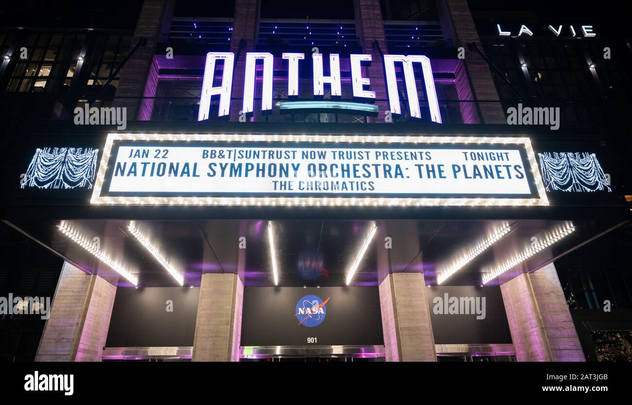 WASHINGTON DC, USA - 22 Jan 2020 - The marquee at The Anthem is seen ...