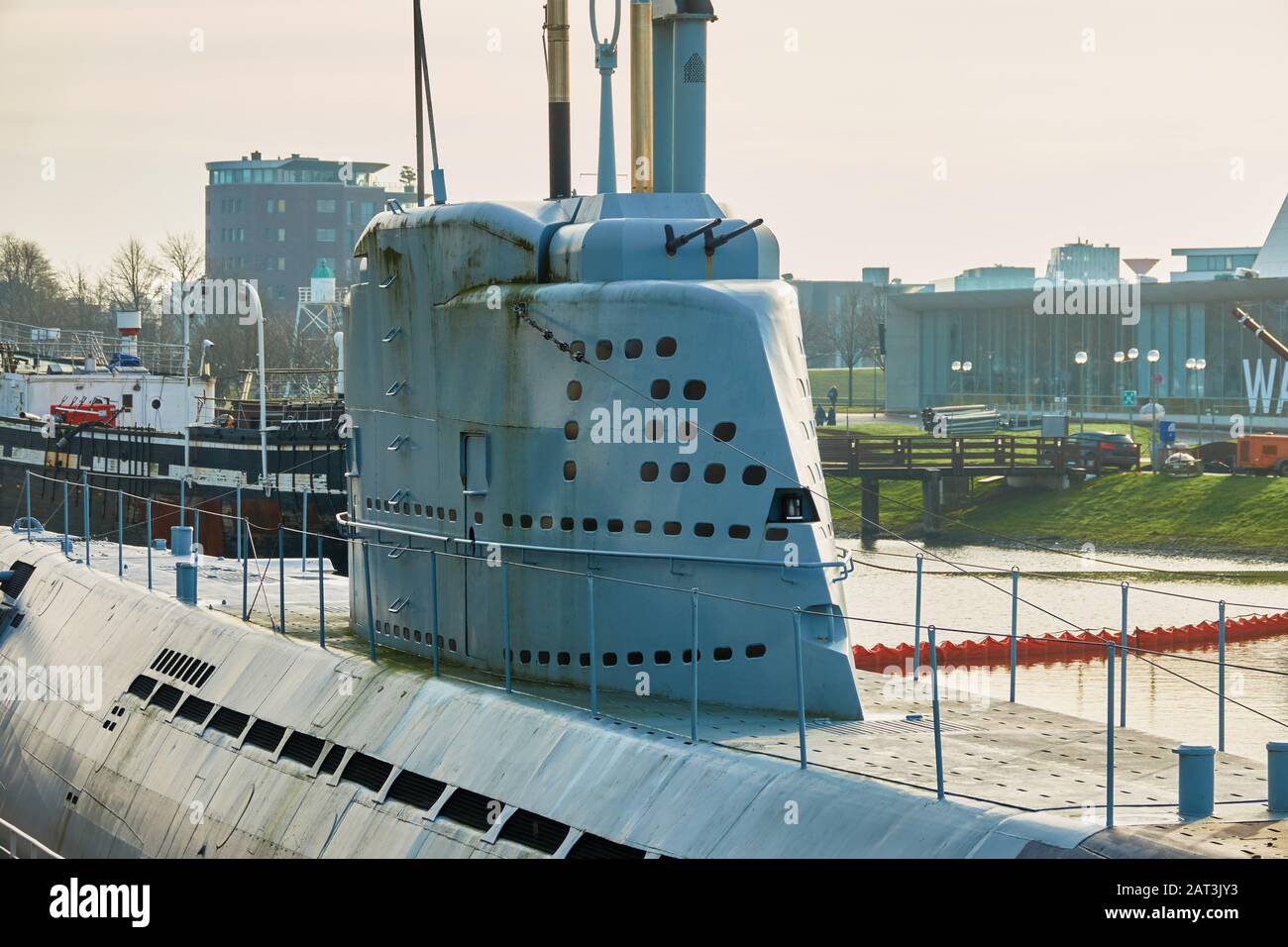 Bremerhaven, Germany, January 16., 2020: Submarine turret with tubes of ...