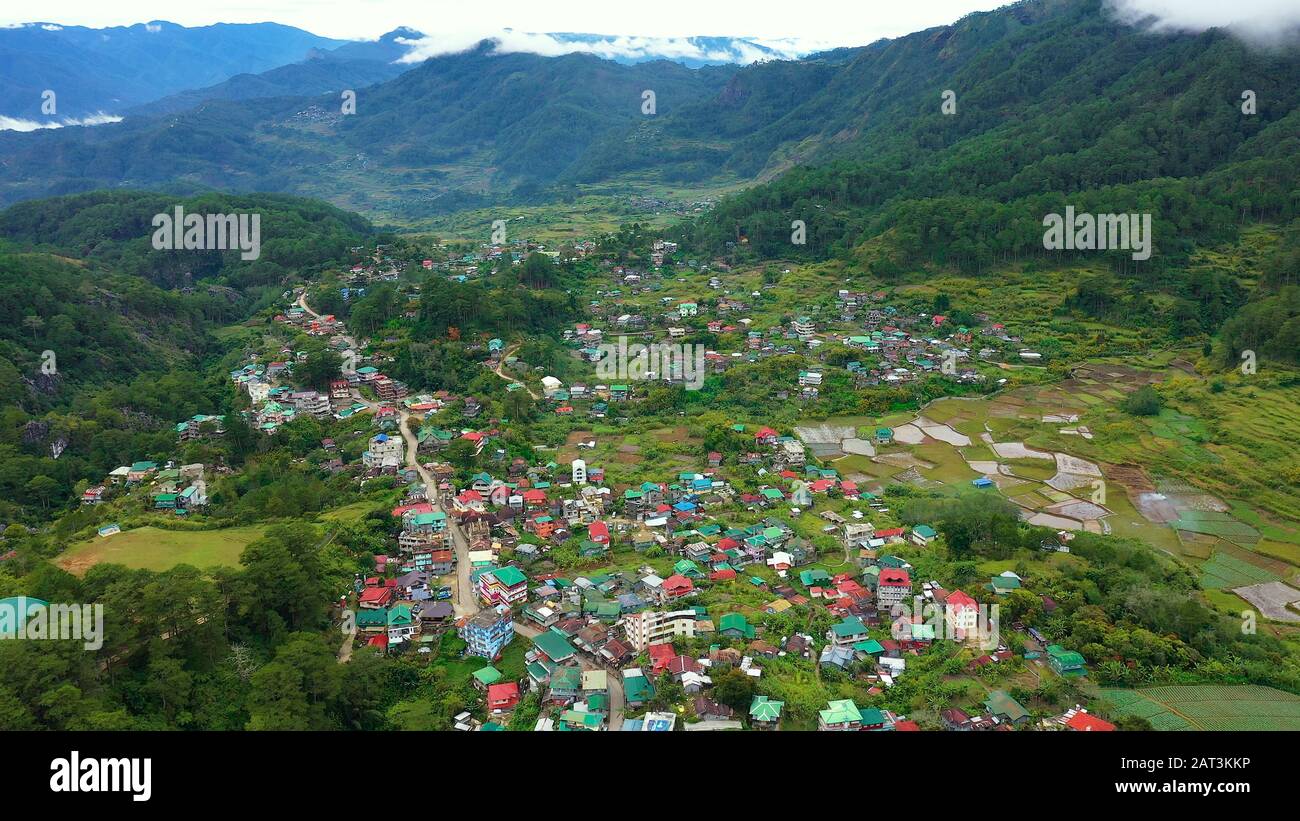 Typical houses of Sagada Mountain Province of the Philippines. The town is surrounded by ...