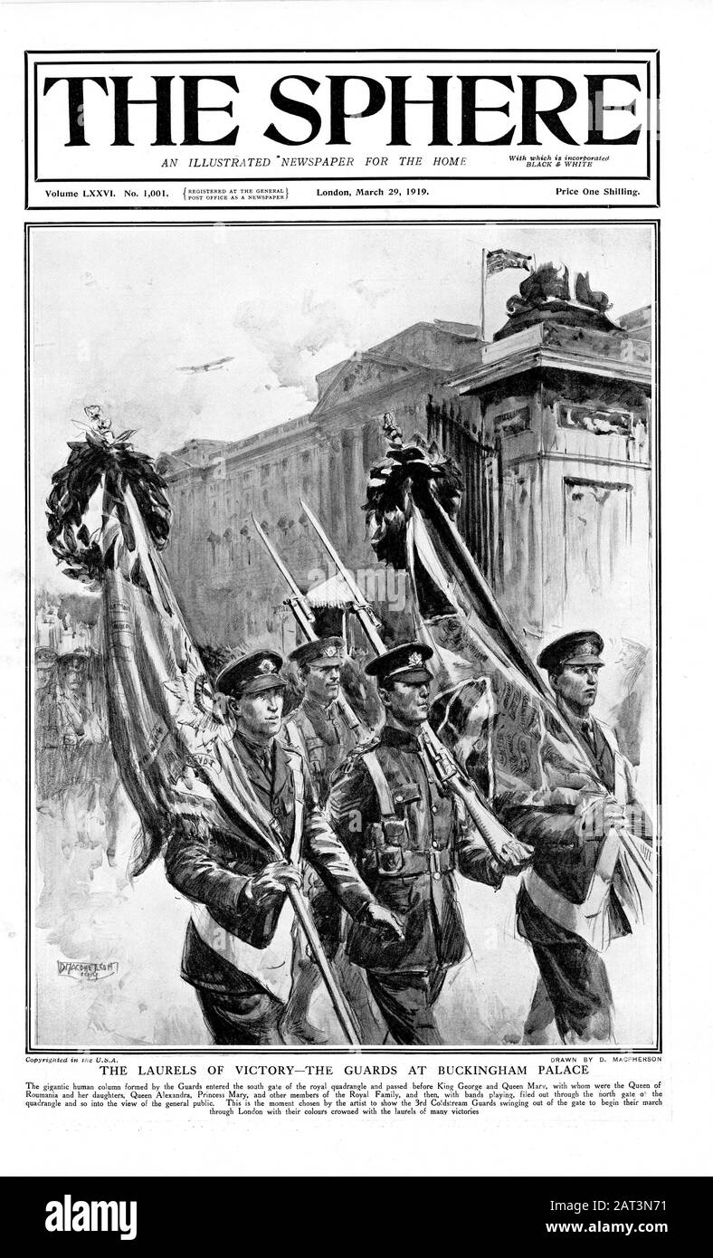 The Sphere front cover - 29 March 1919 The Guards at Buckingham Palace ...
