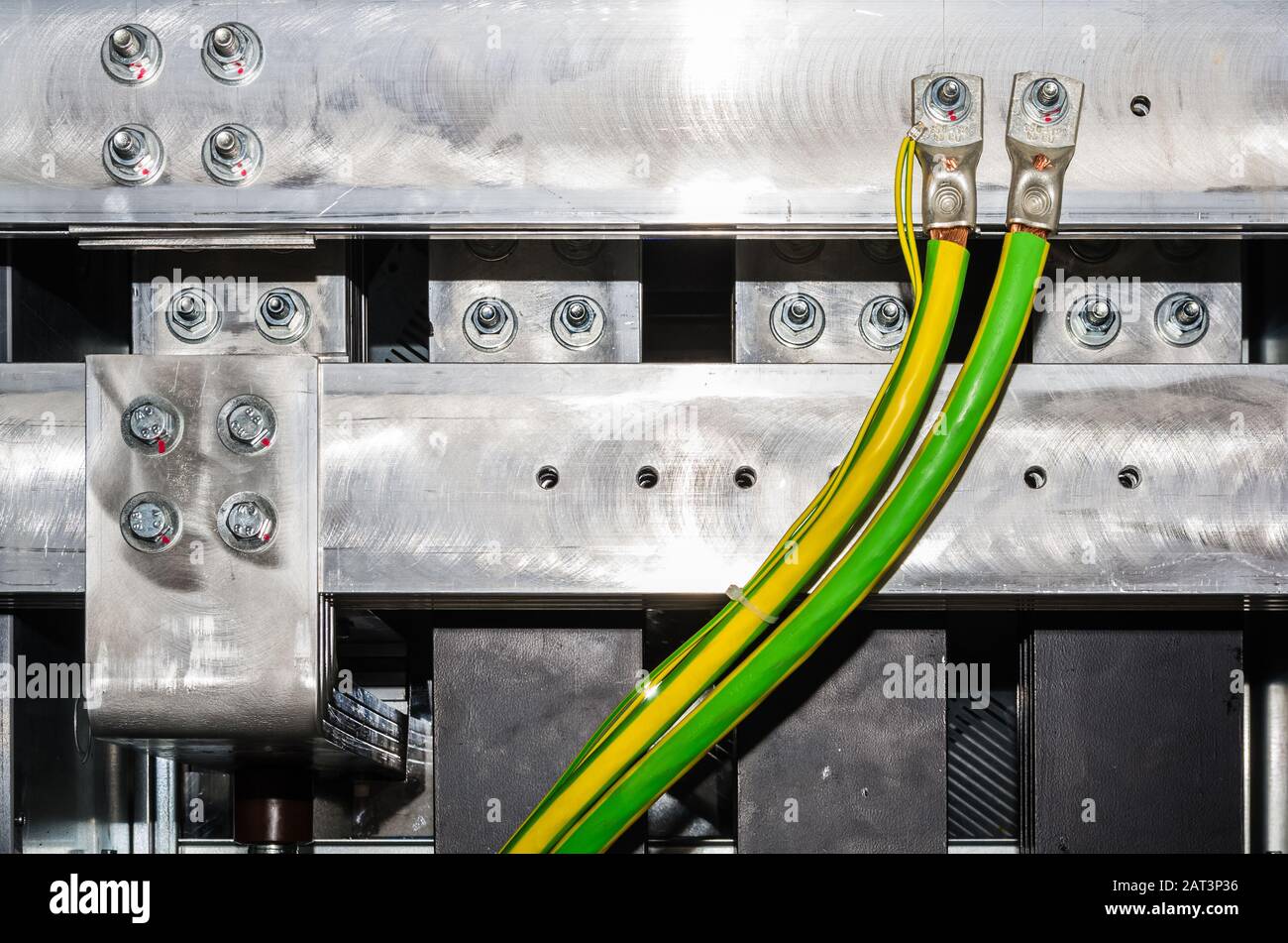 Closeup view on aluminum bars in electrical switchgear Stock Photo - Alamy