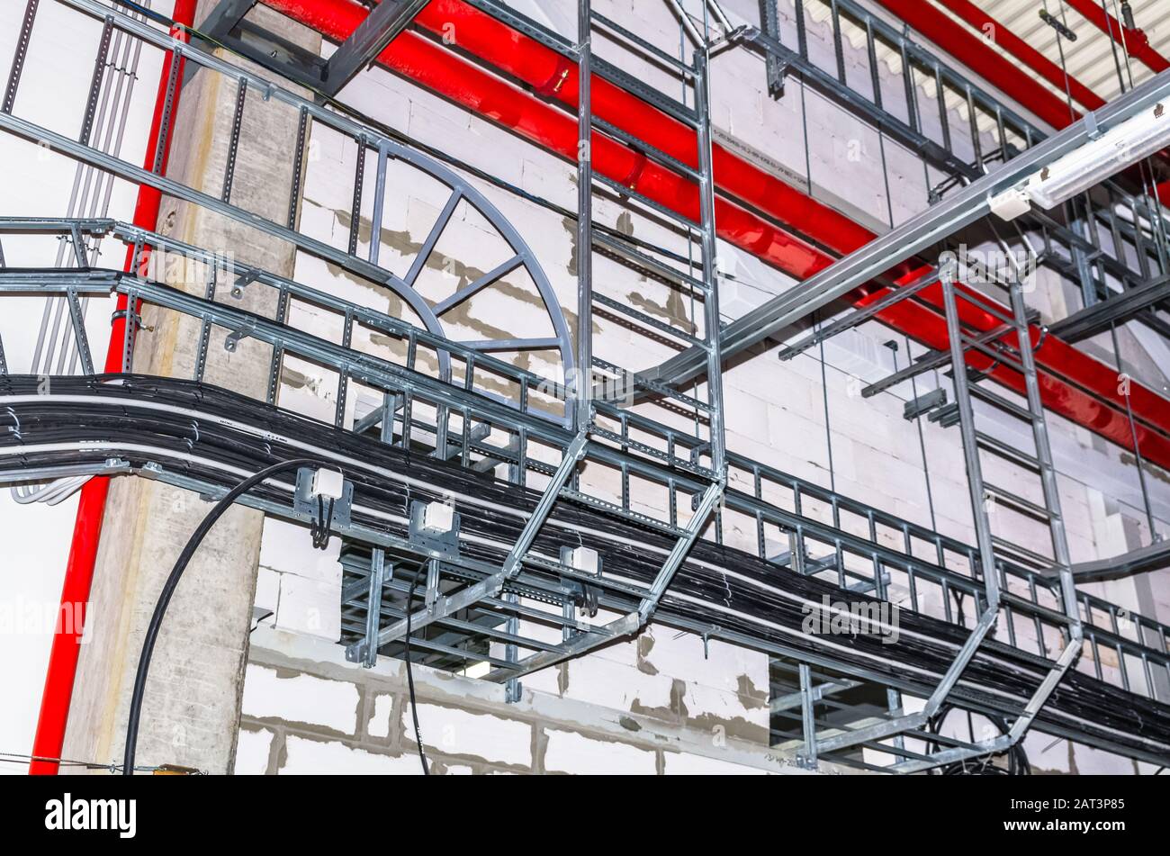 Cable trays with cable and other engineering services in industrial ...