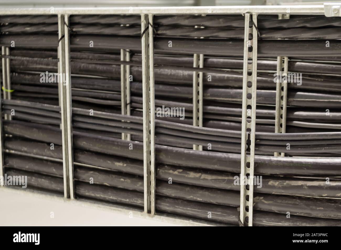 Cable ladders with cables in an industrial building Stock Photo - Alamy