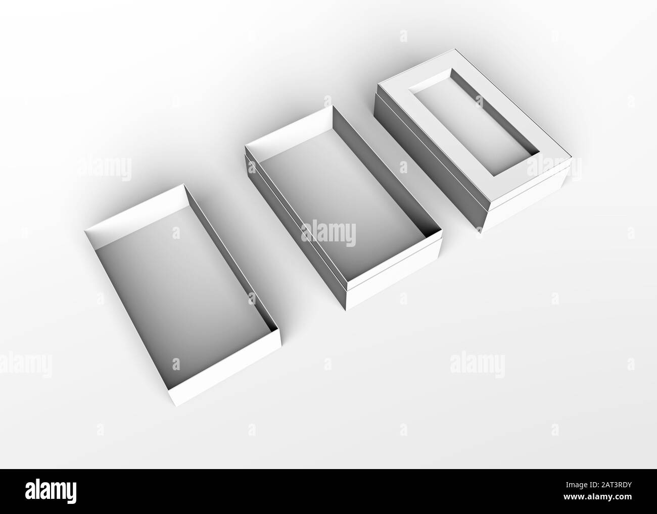 Mocap of empty cardboard boxes on a white background.3d render Stock ...