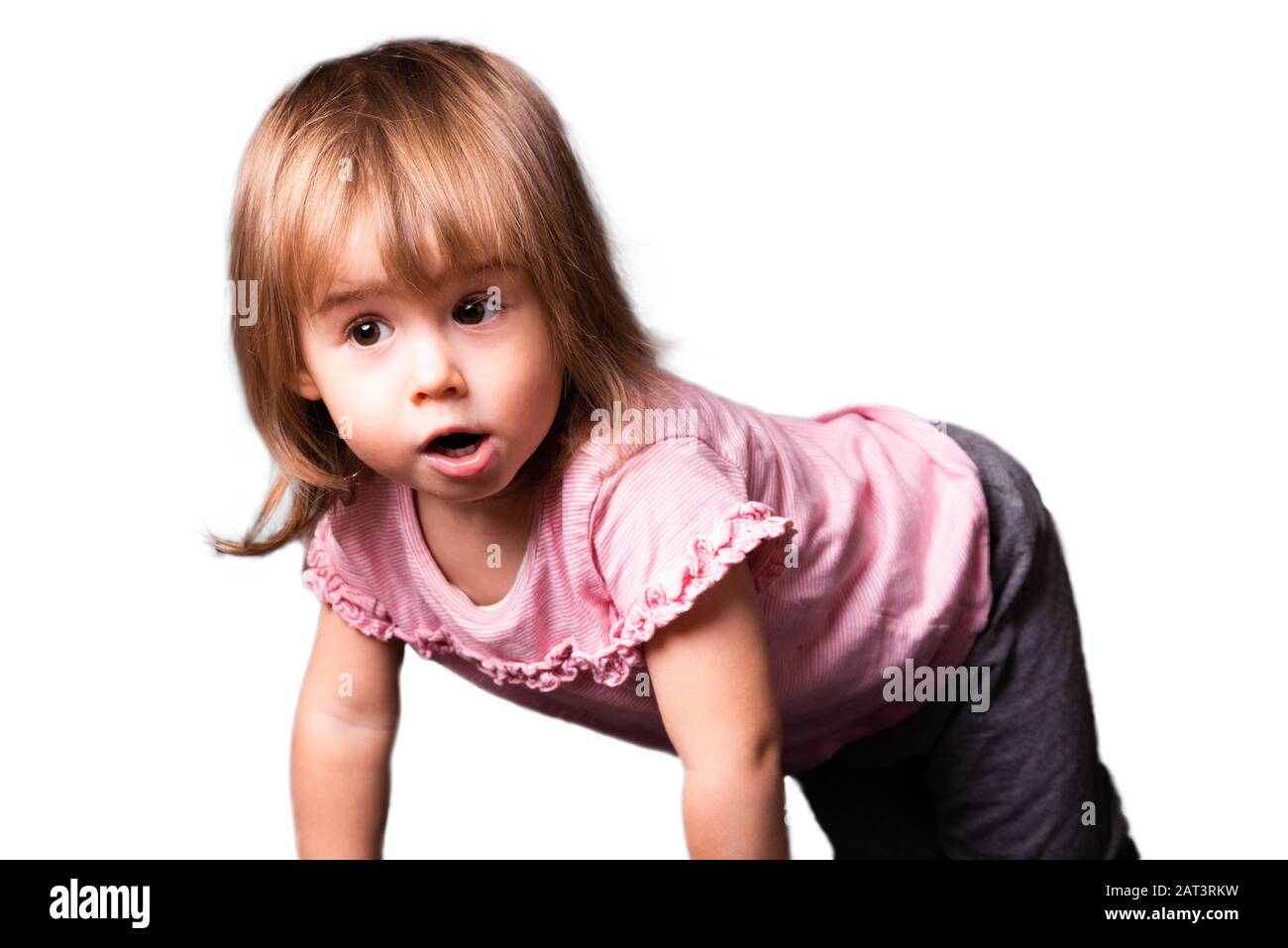 2 year old child on all four isolated on white background. Cutout photo ...