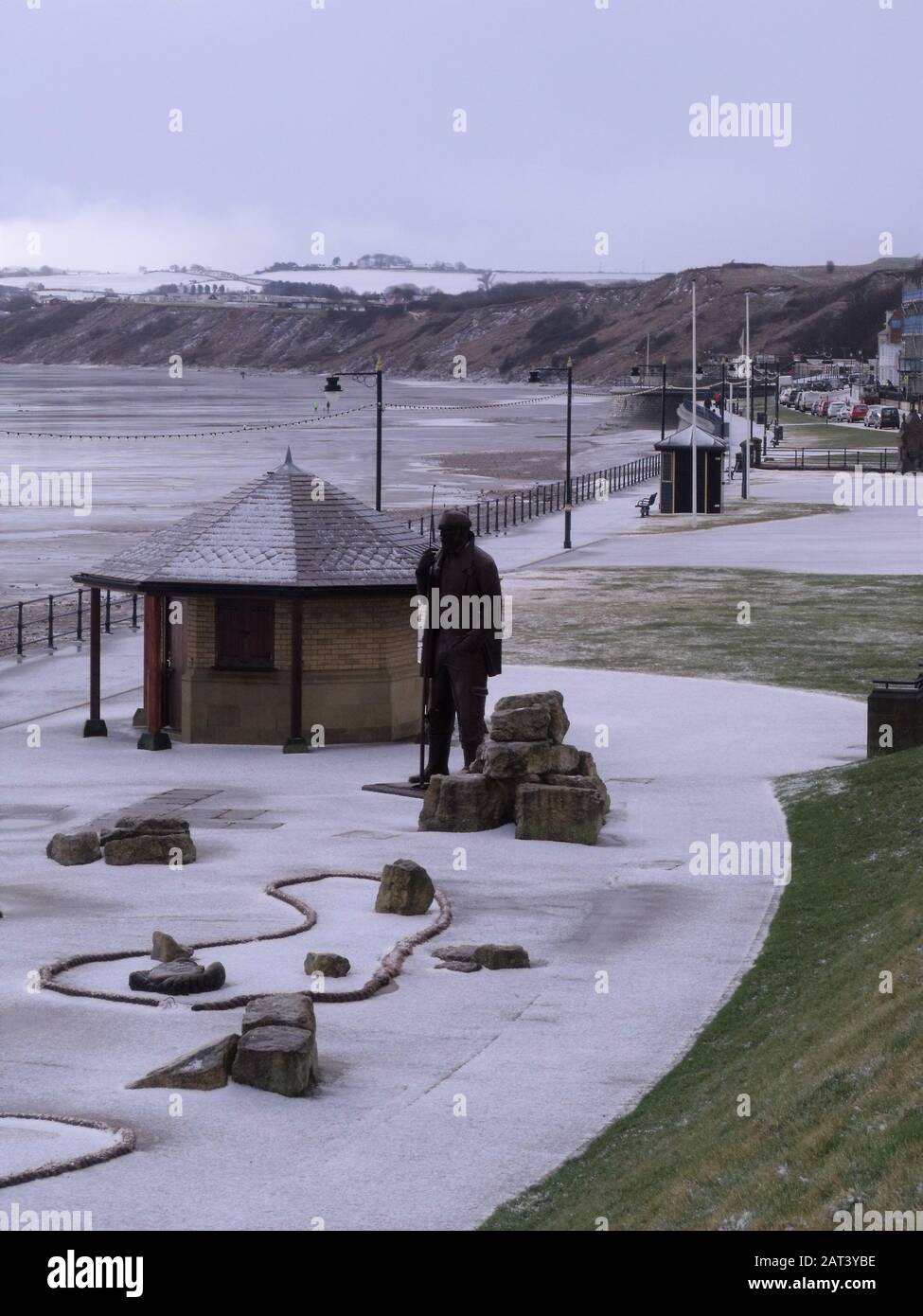 Filey seafront with a dusting of snow - North Yorkshire UK Stock Photo ...