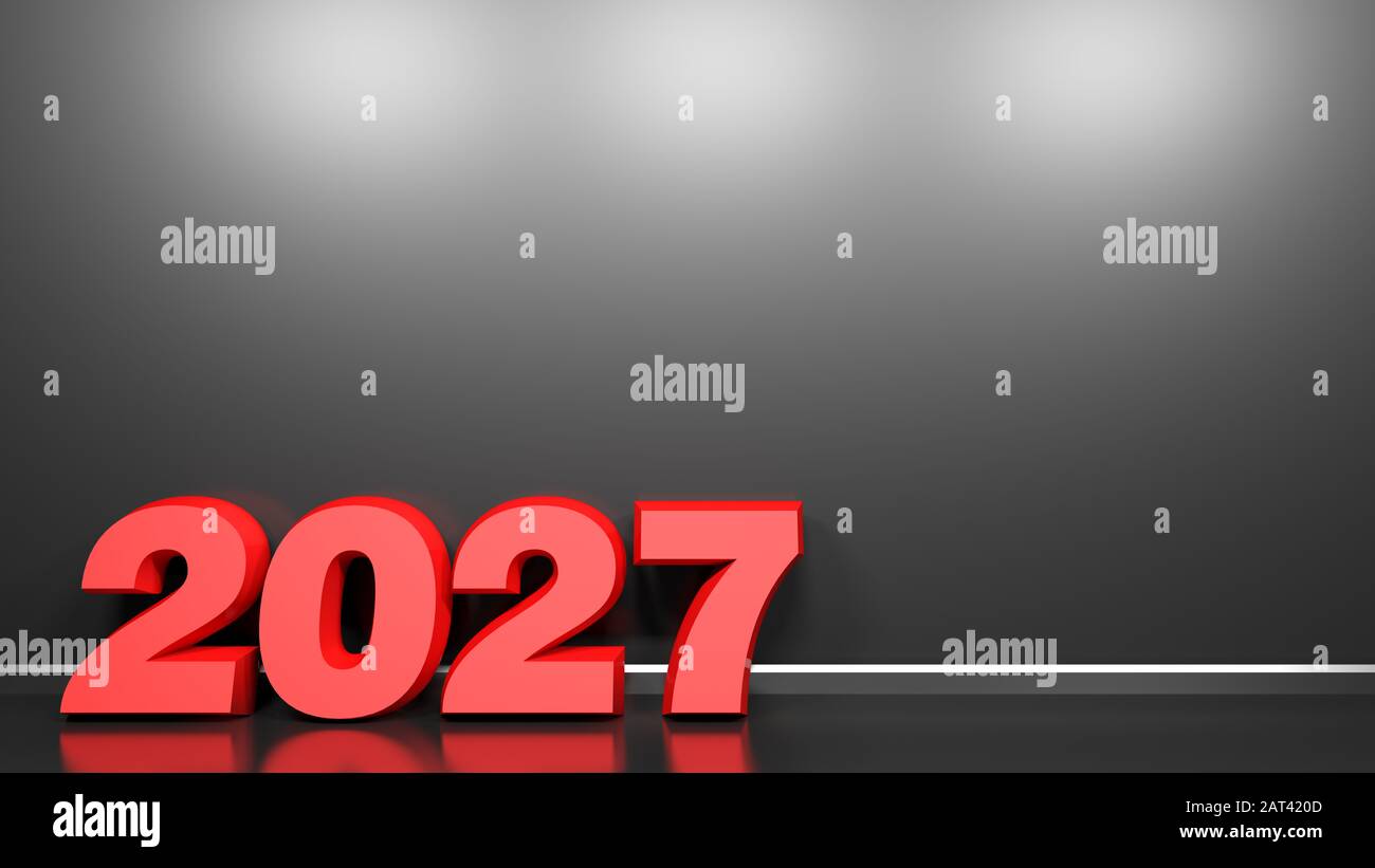 2027 red write at black glossy wall background - 3D rendering ...