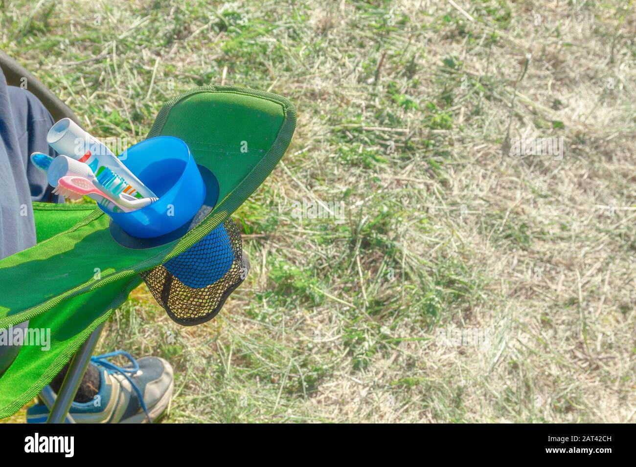 Personal hygiene products in nature. Toothbrush, toothpaste Stock Photo ...