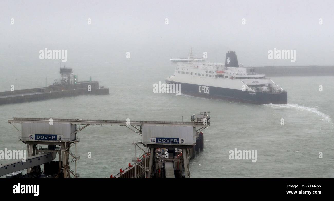 The DFDS Dover Seaways ferry leaves The Port of Dover in Kent as the UK ...