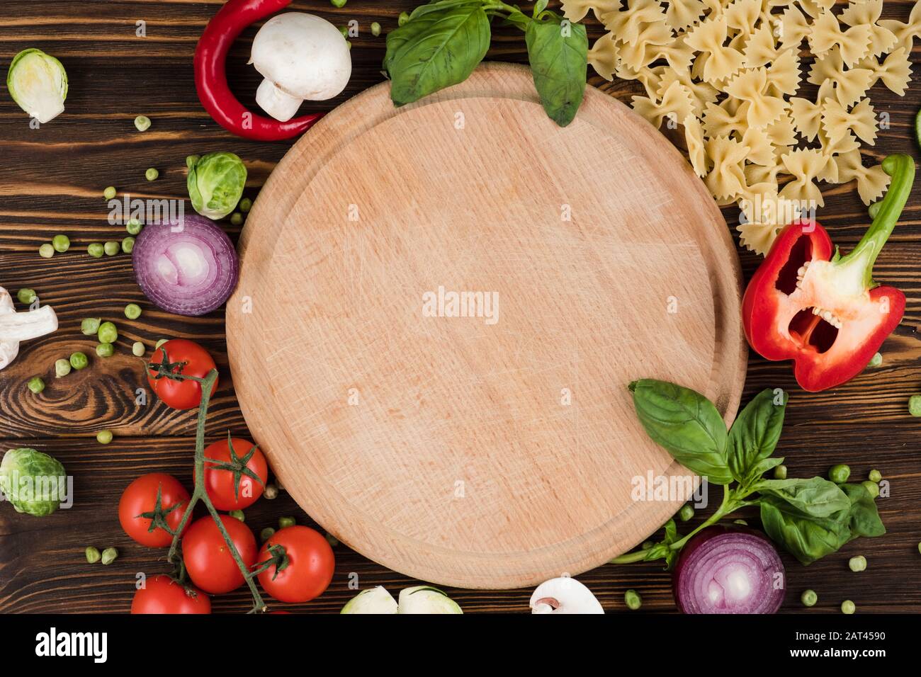 Set of pasta products, board top view Stock Photo - Alamy