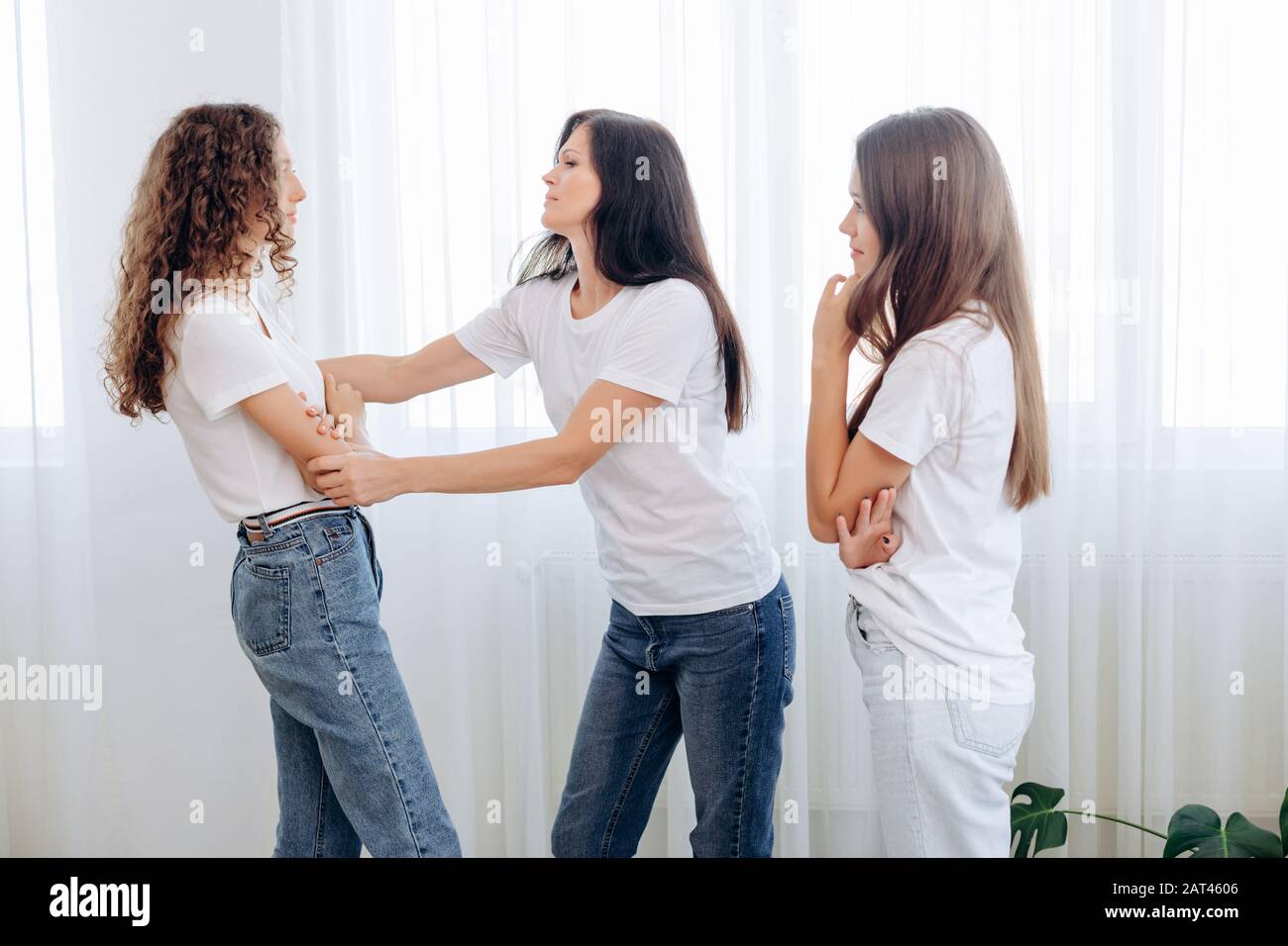 Mom And Teenage Daughter Arguing With Each Other They Have A