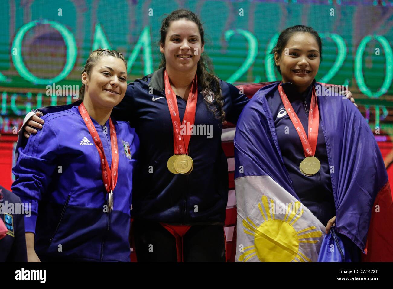Rome, Italy, 30 Jan 2020, the podium of 71 kg category . 1st classified ...