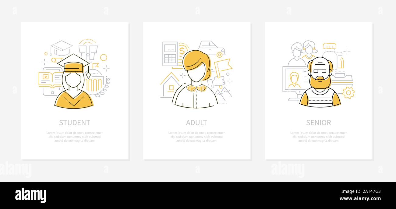 Human age - line design style conceptual banners set Stock Vector Image ...
