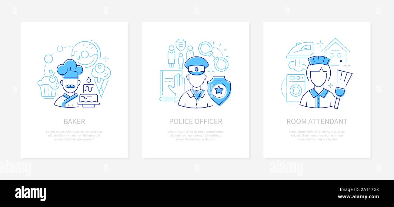 Different professions and services - line design style banners set ...