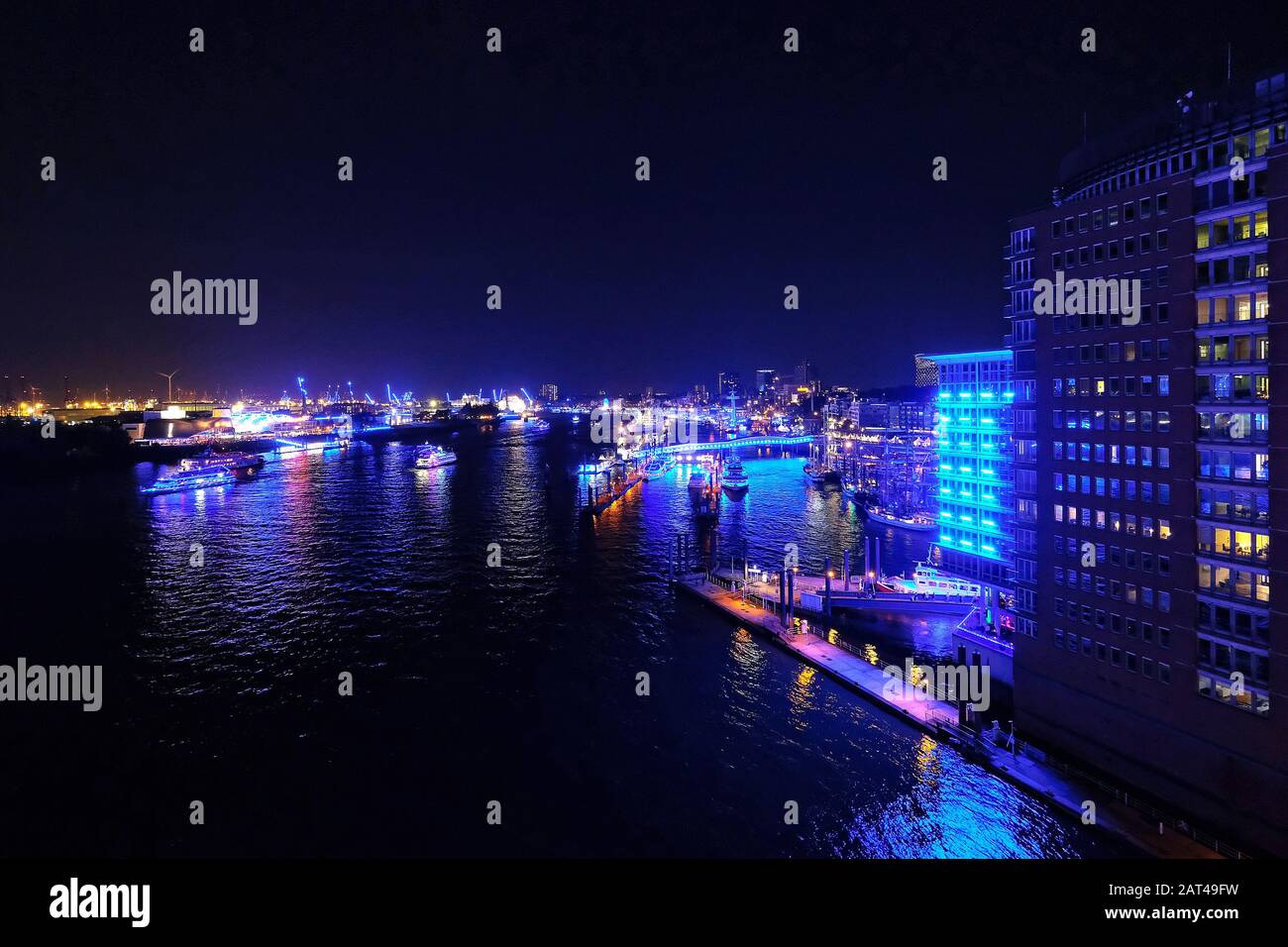 Blue Port project by light artist Michael Batz, harbour in blue ...