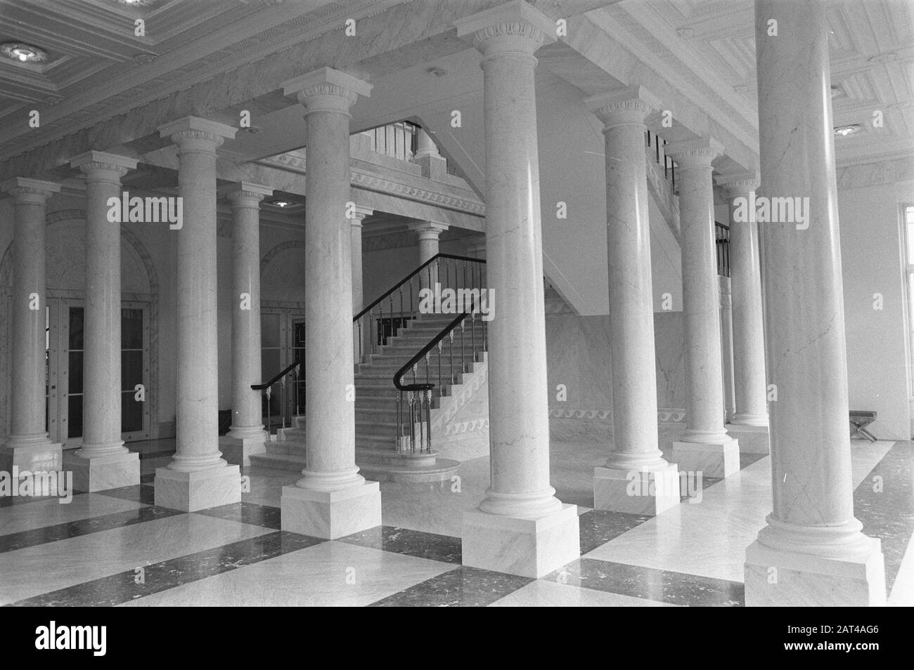Interiors of restored Noordeinde Palace; columns in the rear vestibule ...