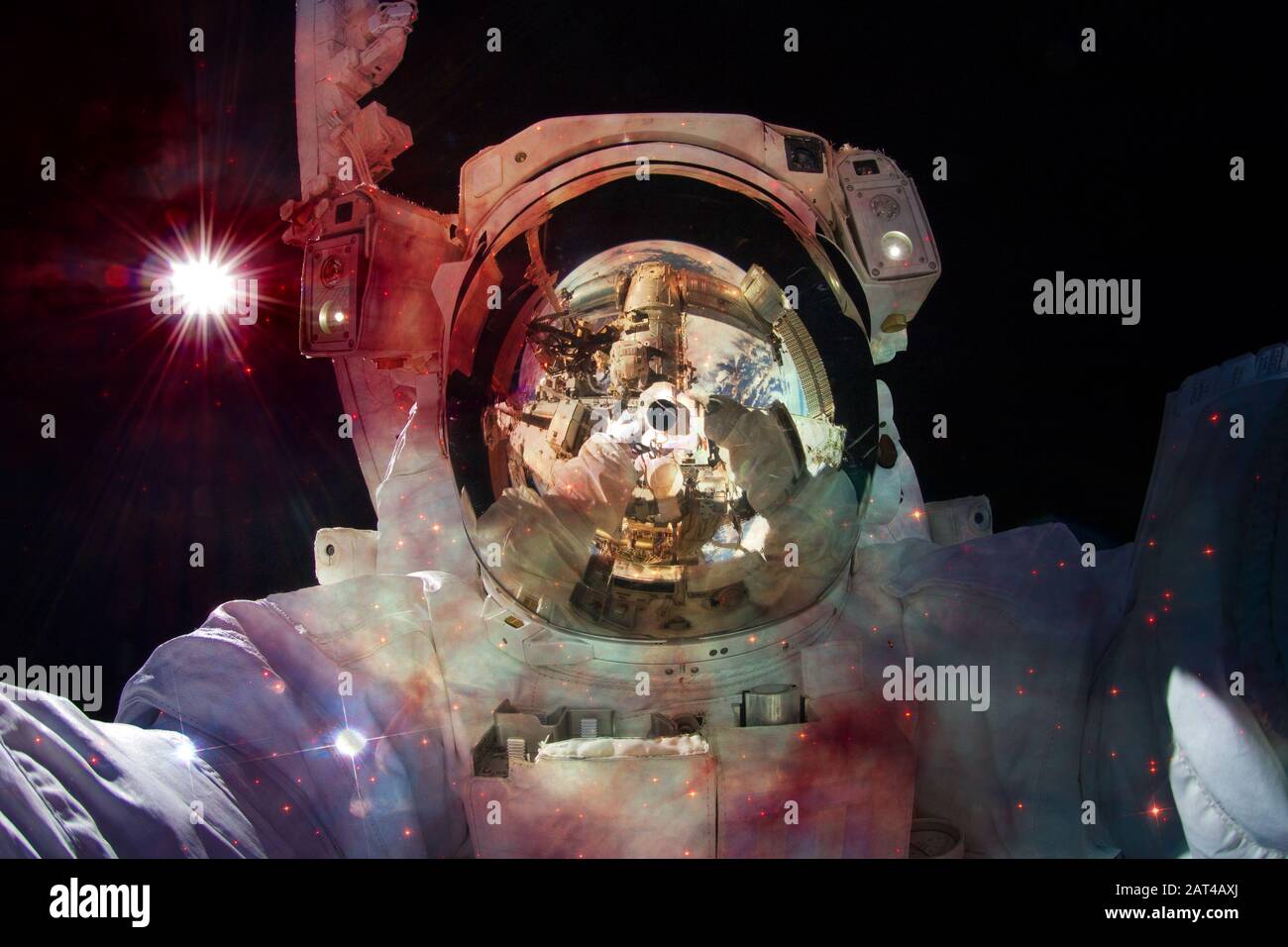 Astronaut at spacewalk. Cosmic landscape. Elements of this image ...