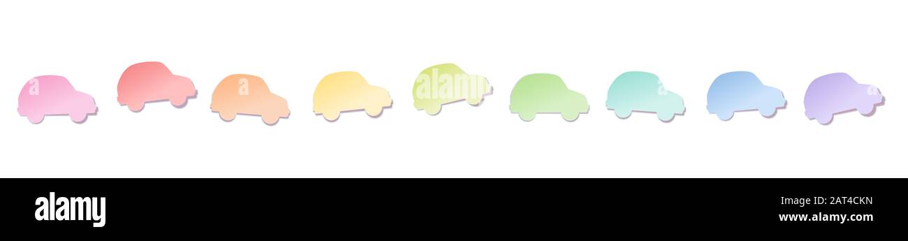Sticky notes, car shaped, rainbow colored line - illustration on white ...