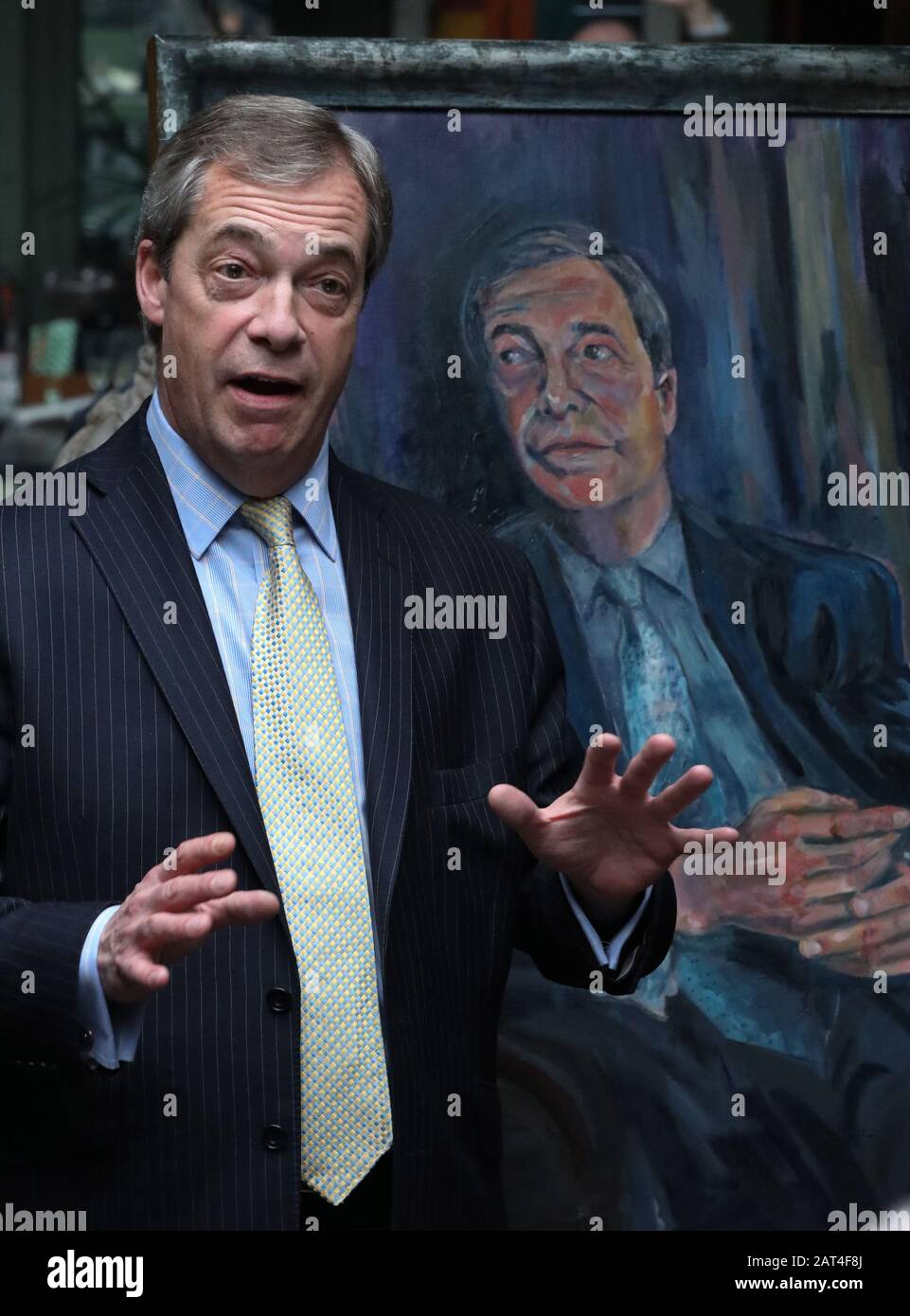 Nigel Farage during the unveiling of his 'Mr Brexit' portrait by artist ...