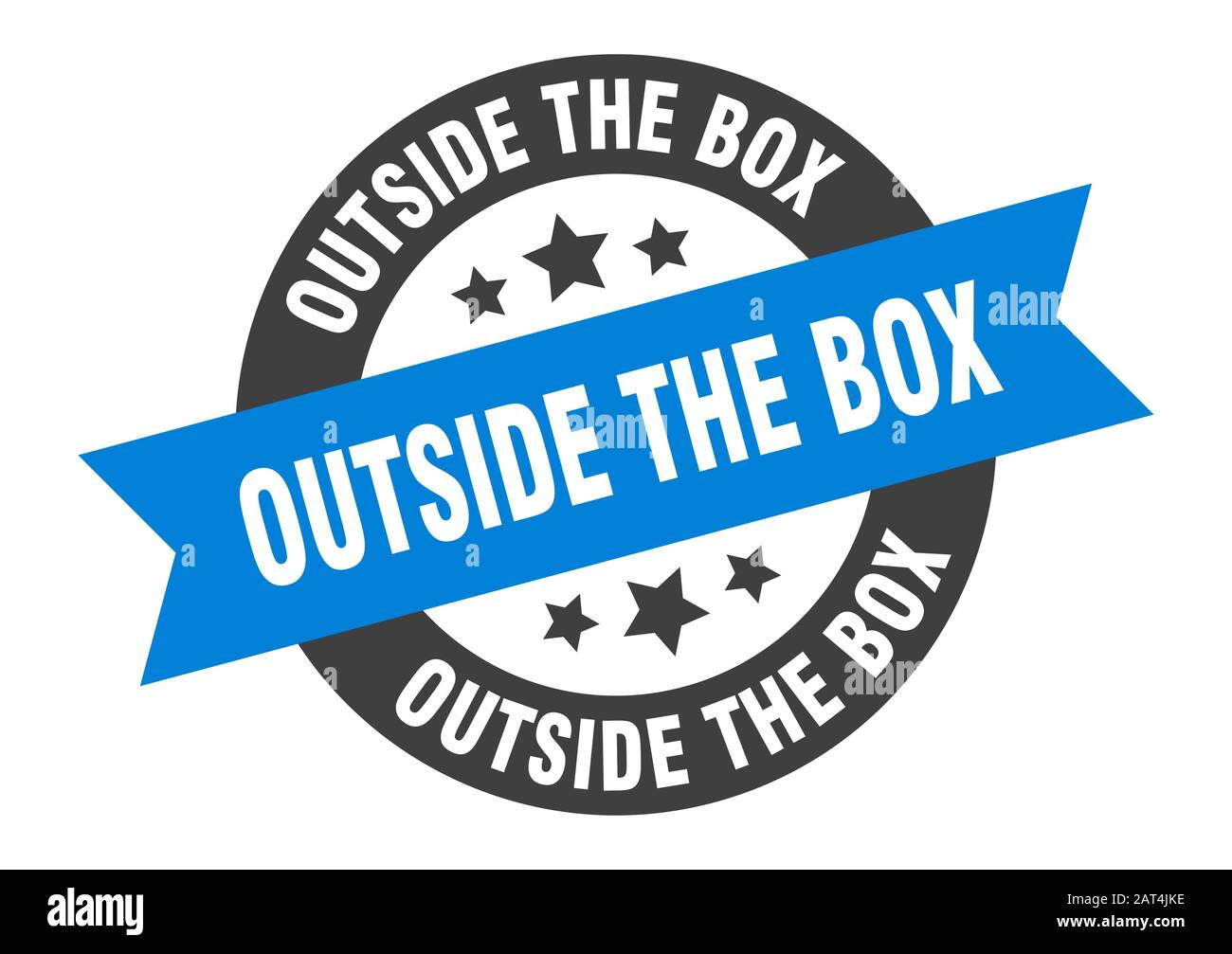 outside the box sign. outside the box round ribbon sticker. outside the ...