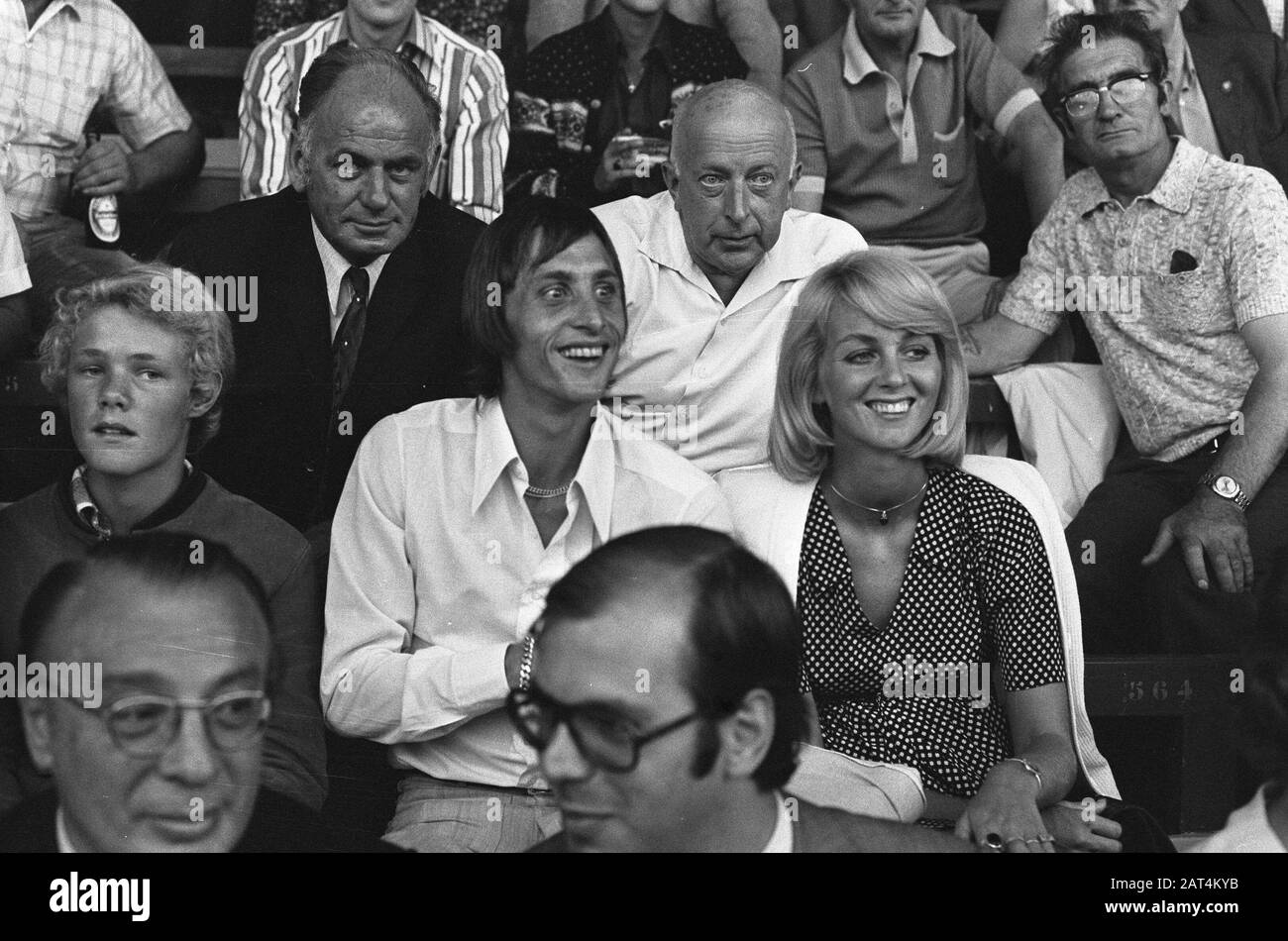 Johan Cruijff and wife Danny in grandstand at match Sparta against ...