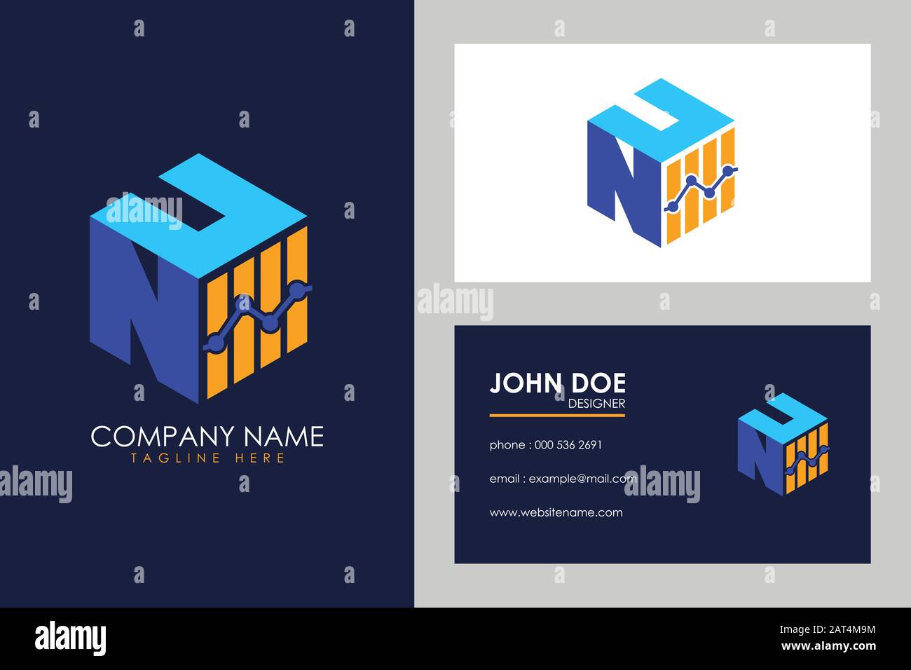Cubic font N U with financial logo sign symbol, Vector isometric ...
