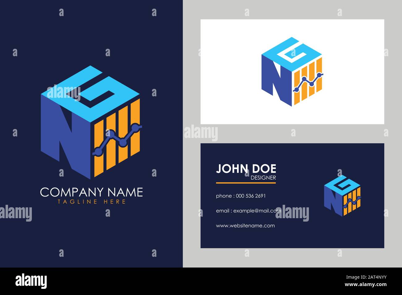 Cubic font N G with financial logo sign symbol, Vector isometric ...