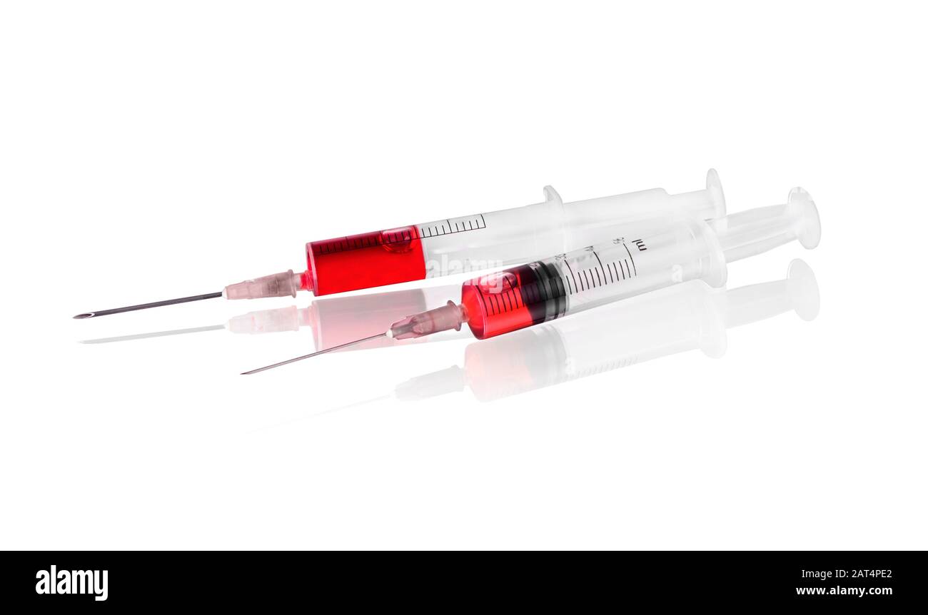 syringes with red medication isolated on white background Stock Photo ...