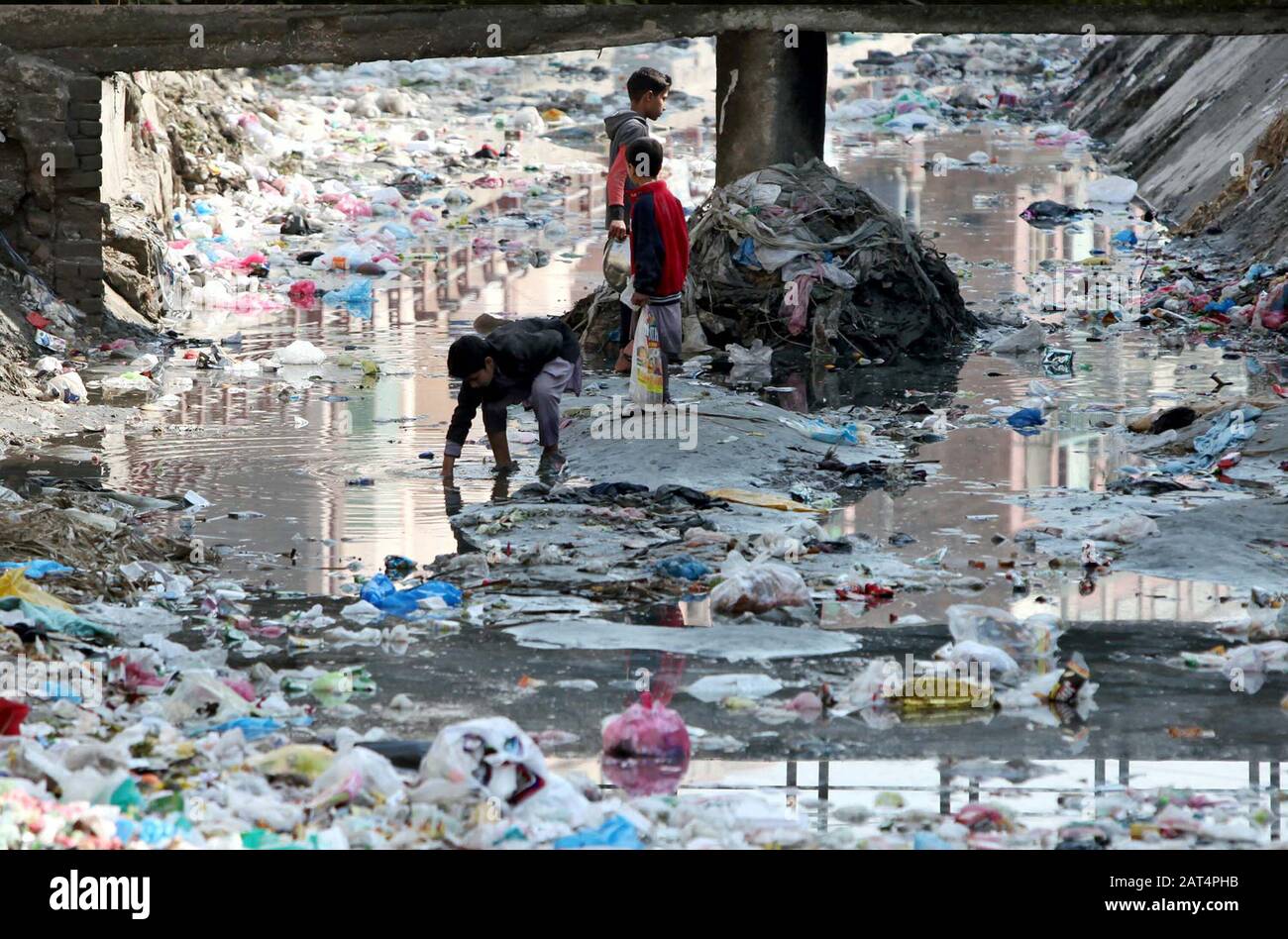 Pakistan. 30th Jan 2020. Kabul river canal can be seen full of garbage ...