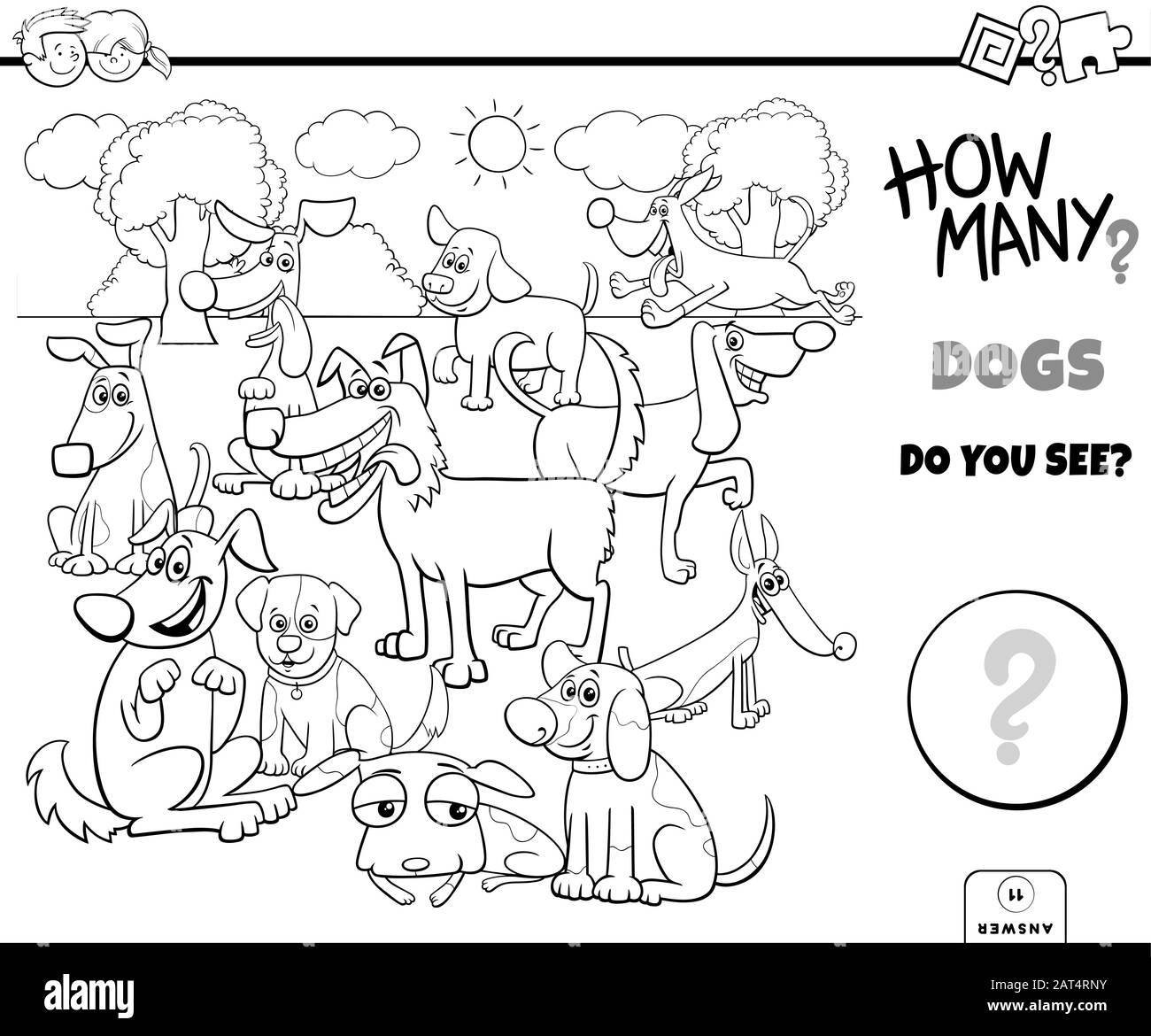 Black and White Illustration of Educational Counting Game for Children ...