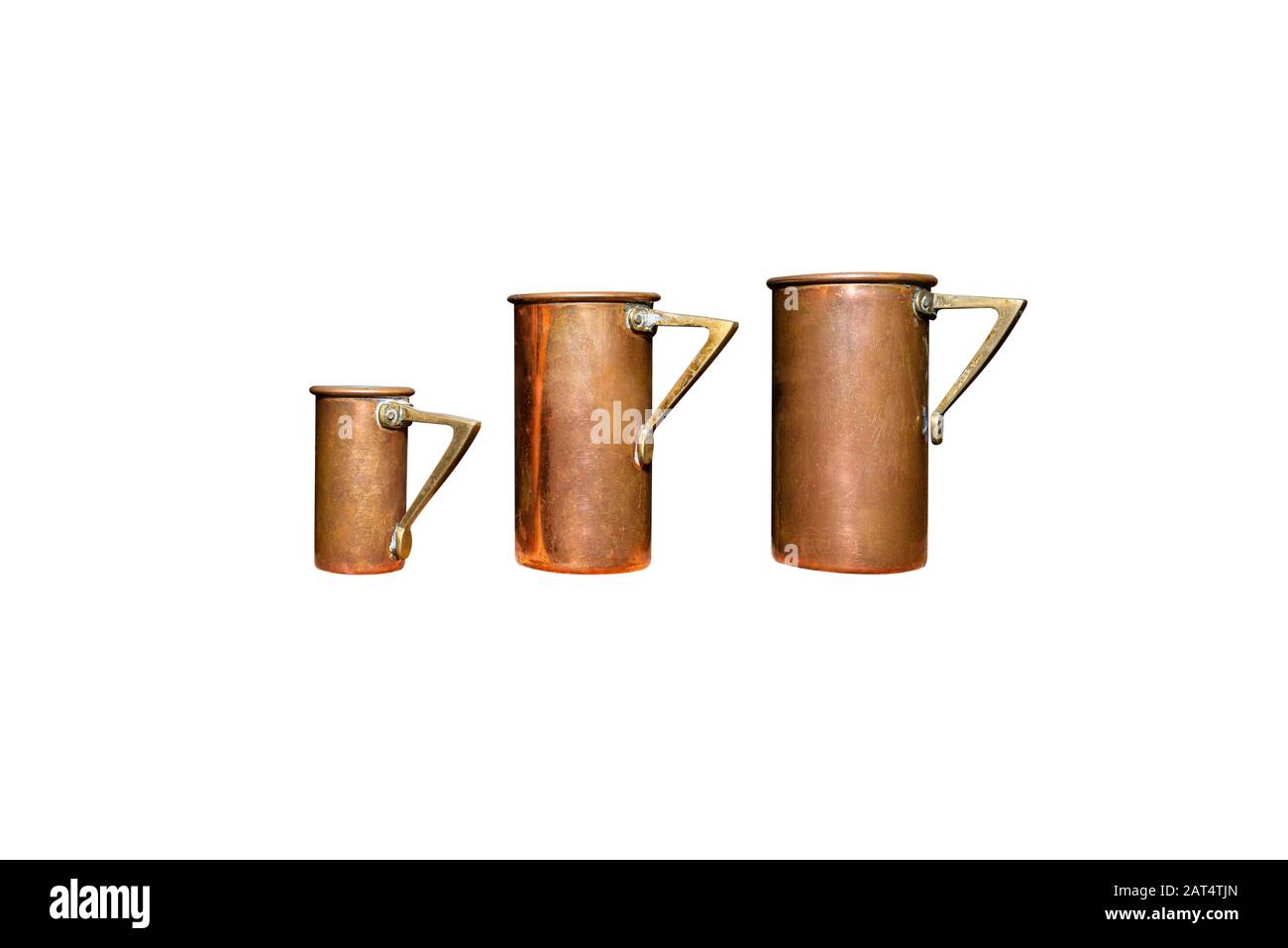 Vintage, two large and one small cup for drinks made of copper and ...