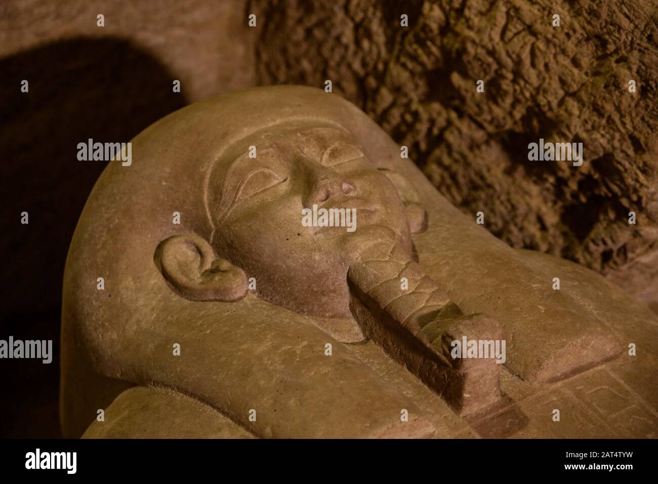 Minya, Egypt. 30th Jan, 2020. A sarcophagus is seen inside a communal ...