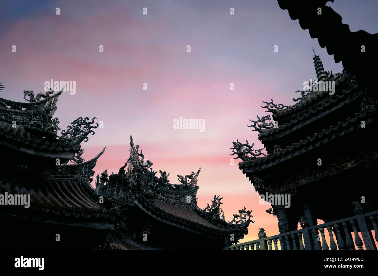 Decorated eaves of the Taoist Zushi Temple located along Sanxia Old ...
