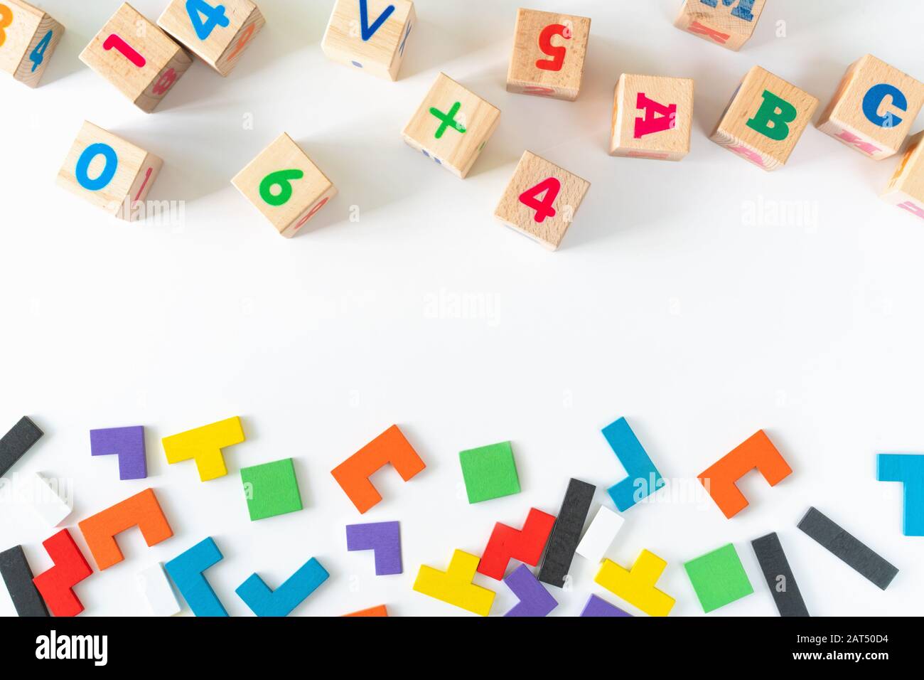 Colorful baby toys on white background. Frame from developing wooden ...
