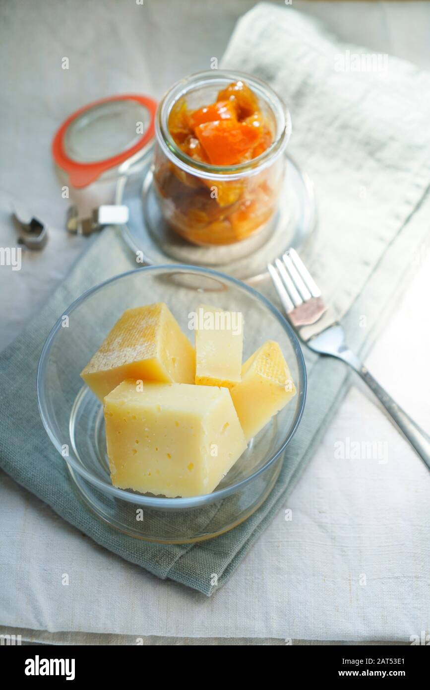 Typical Sicilian sheep pecorino cheese with candied Sicilian orange ...