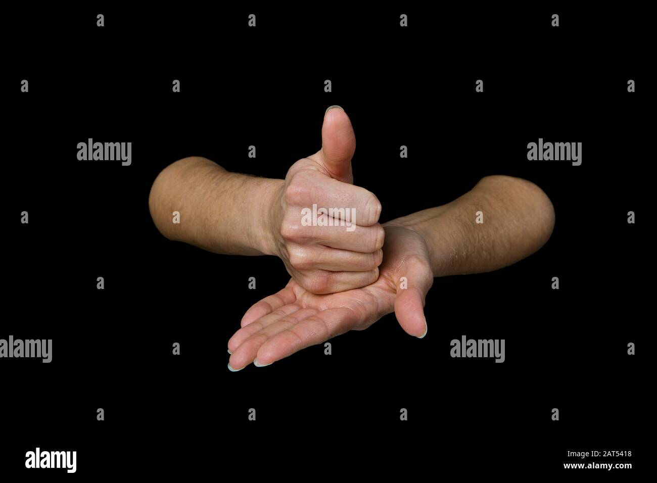 The word HELP in British sign language on an isolated black background ...