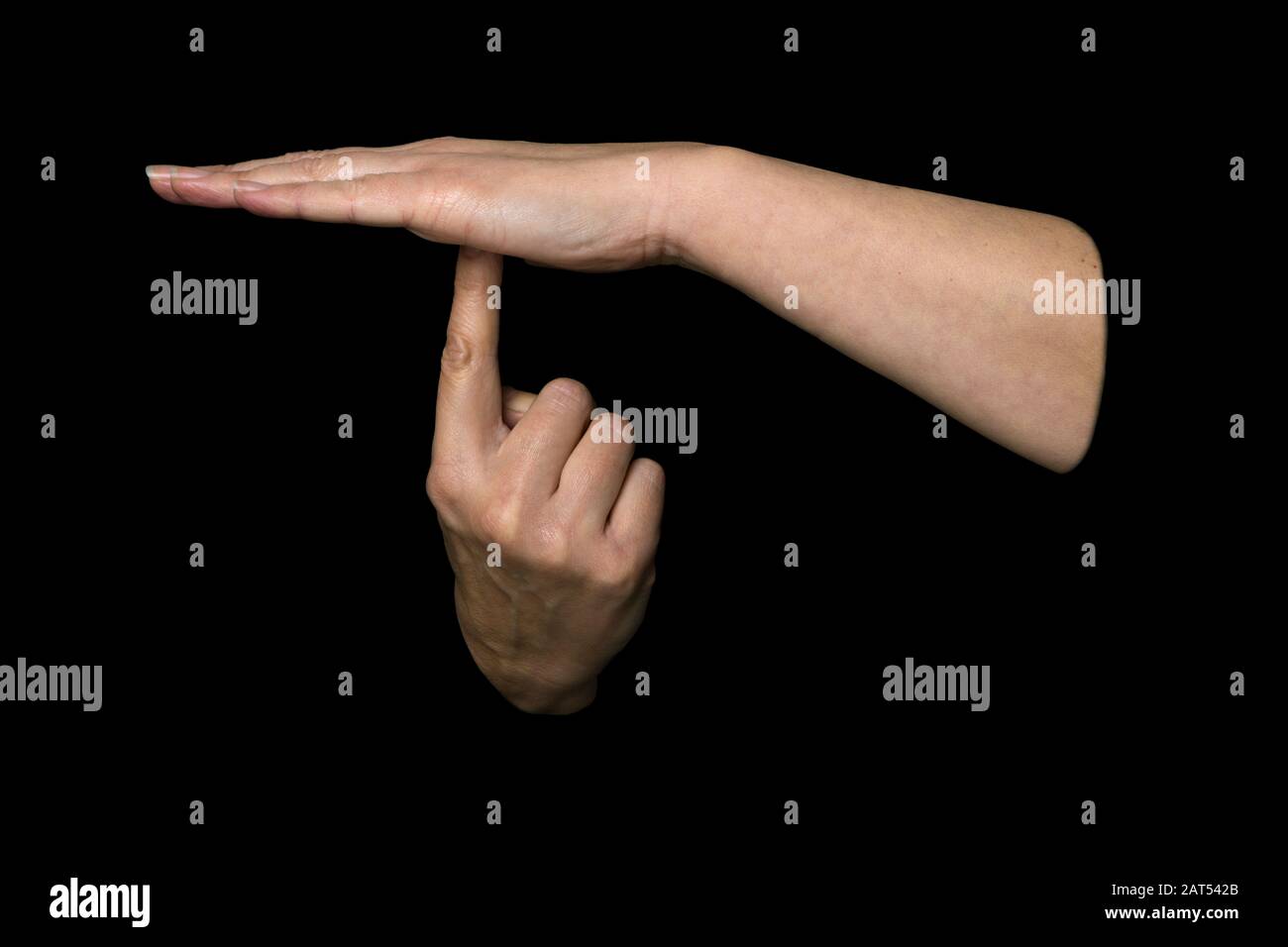 The word DEPRESSION in British sign language on an isolated black ...