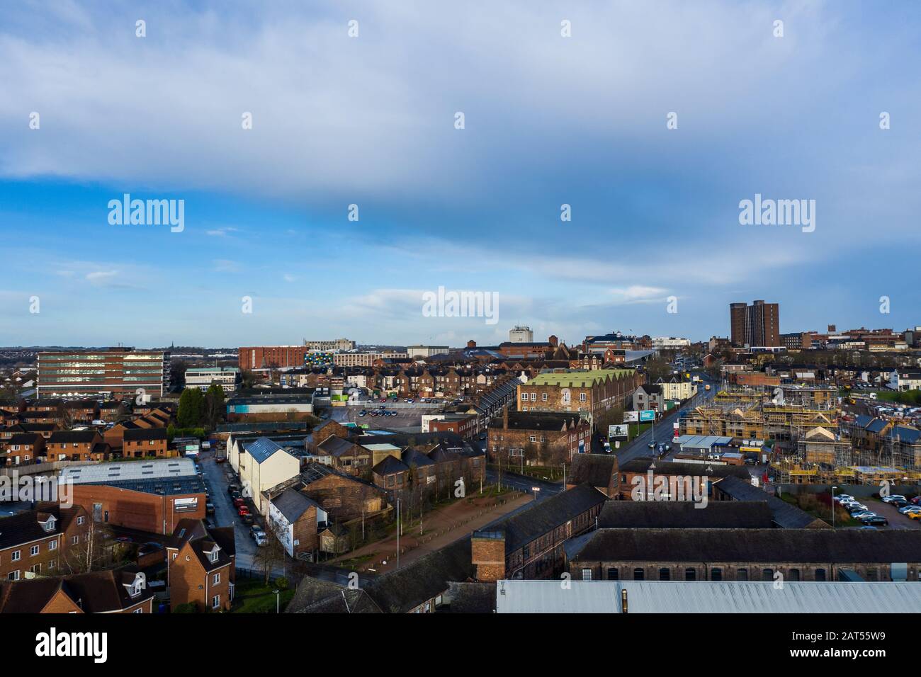 Aerial overhead views of Victoria road in Stoke on Trent, Vicky road, a ...