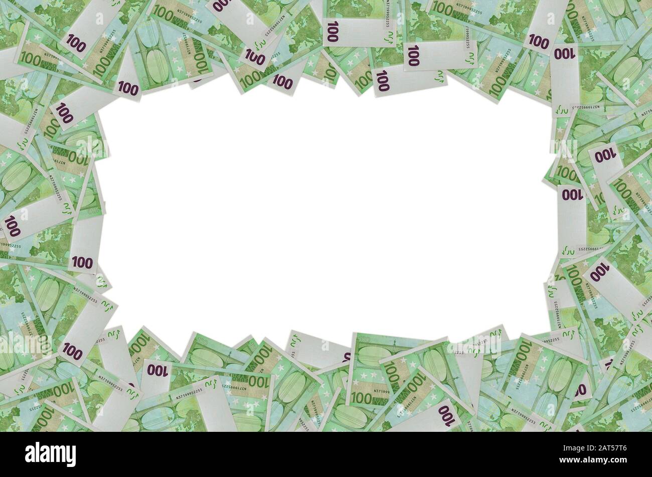 Front part of 100 euro banknote close-up with small green details ...