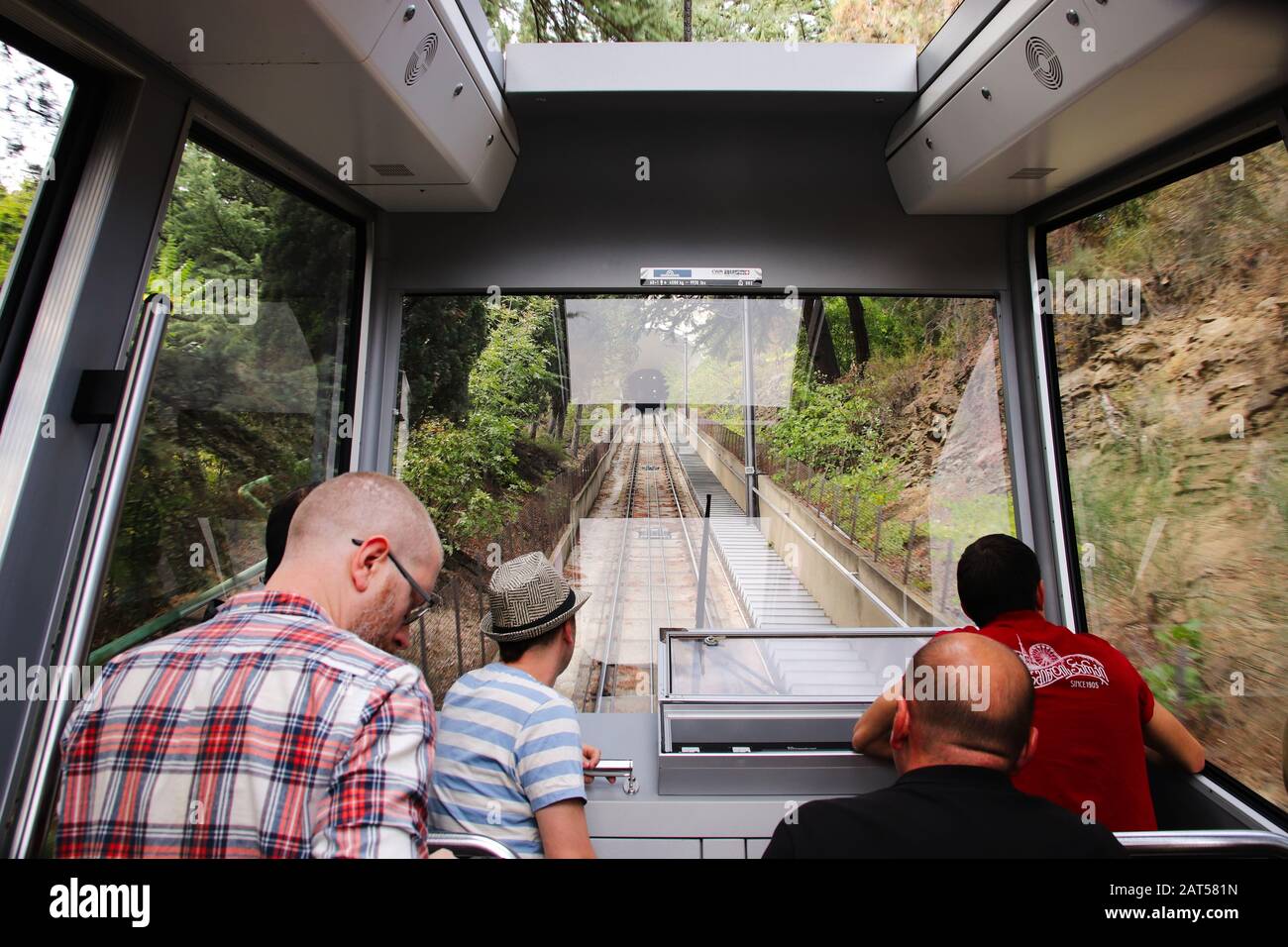 TBILISI, GEORGIA - Sep 22, 2019: A funicular transporting people to ...