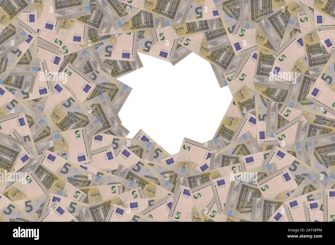 Pattern part of 5 euro banknote close-up with small brown details ...