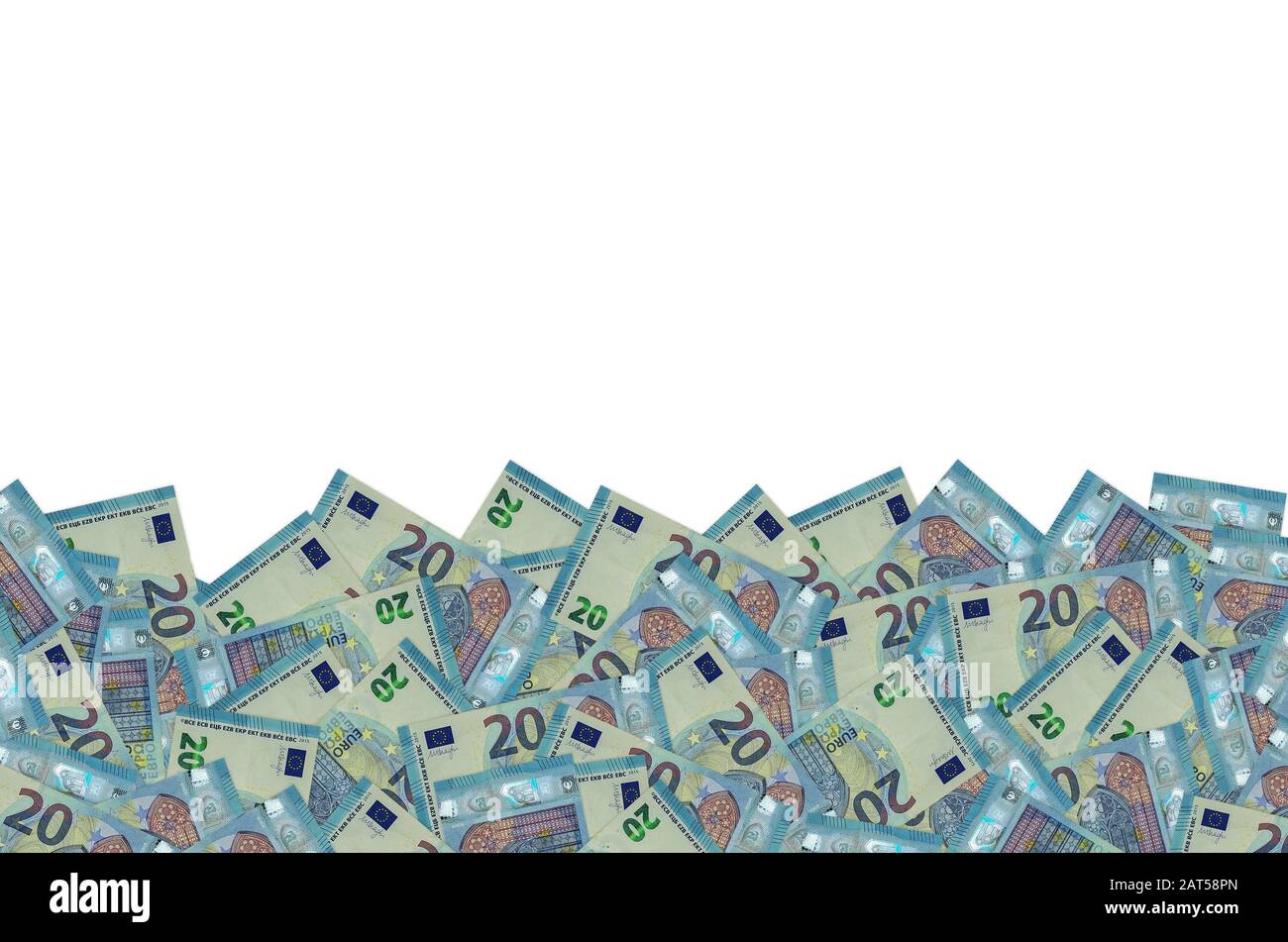 Pattern part of 20 euro banknote close-up with small blue details ...