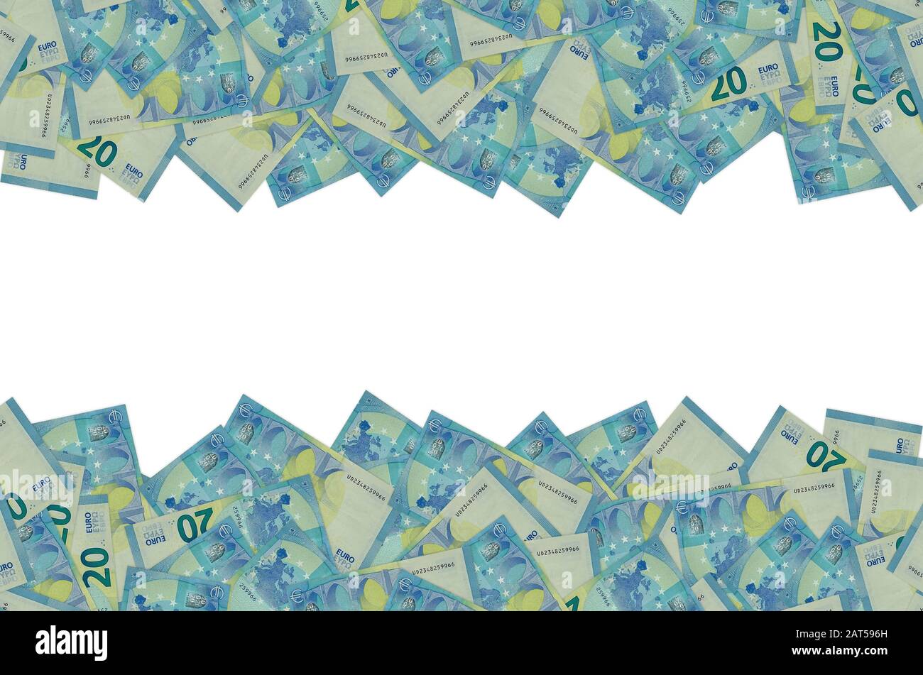 Pattern part of 20 euro banknote close-up with small blue details ...