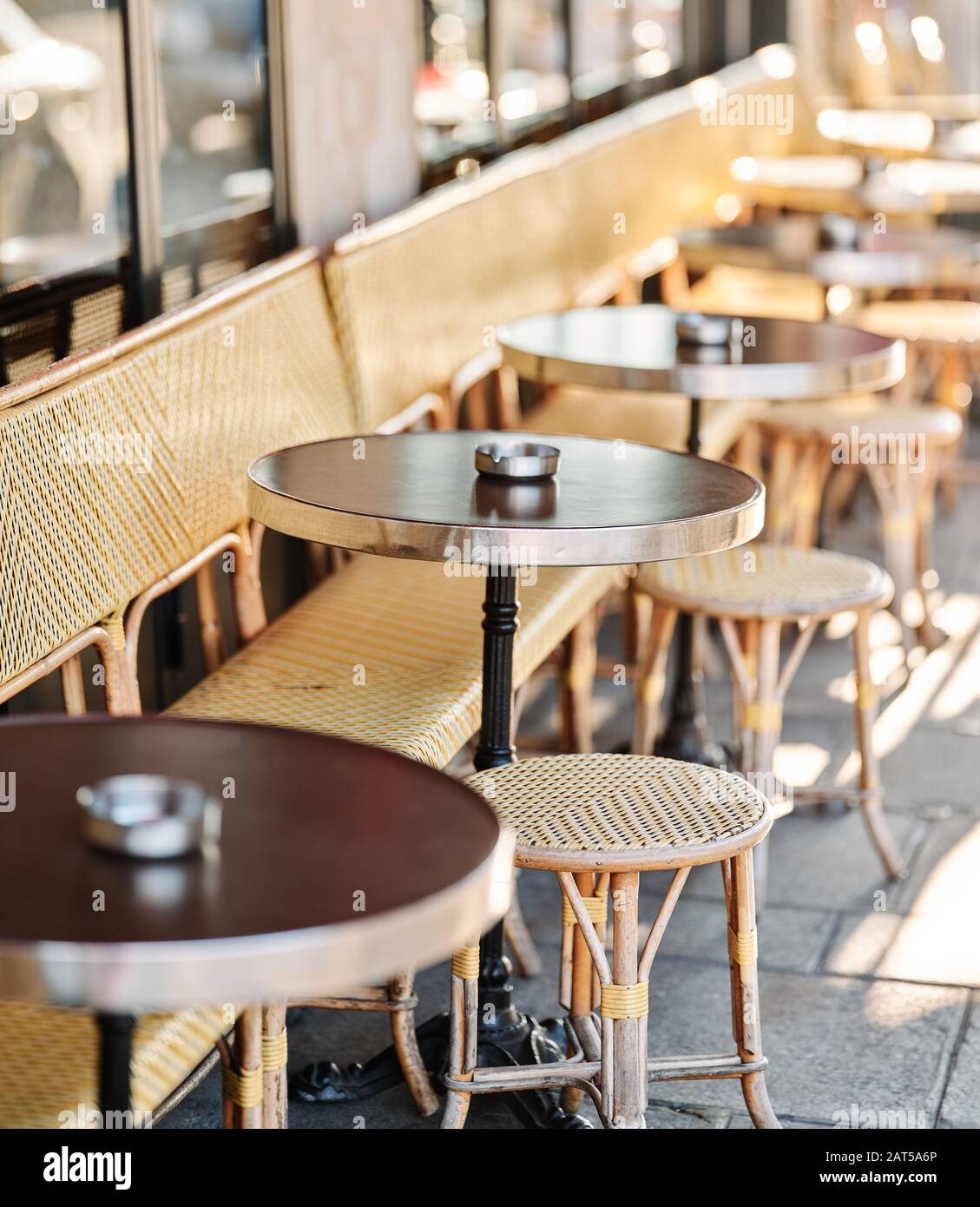 Brown cafe tables in Paris Stock Photo - Alamy